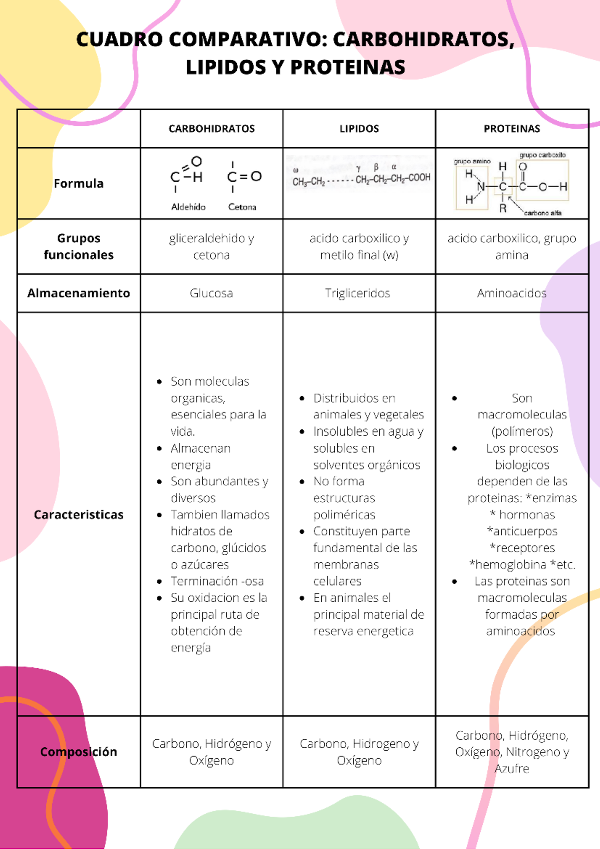 Cuadros Comparativos De Carbohidratos Lipidos Proteinas Y Acidos Images