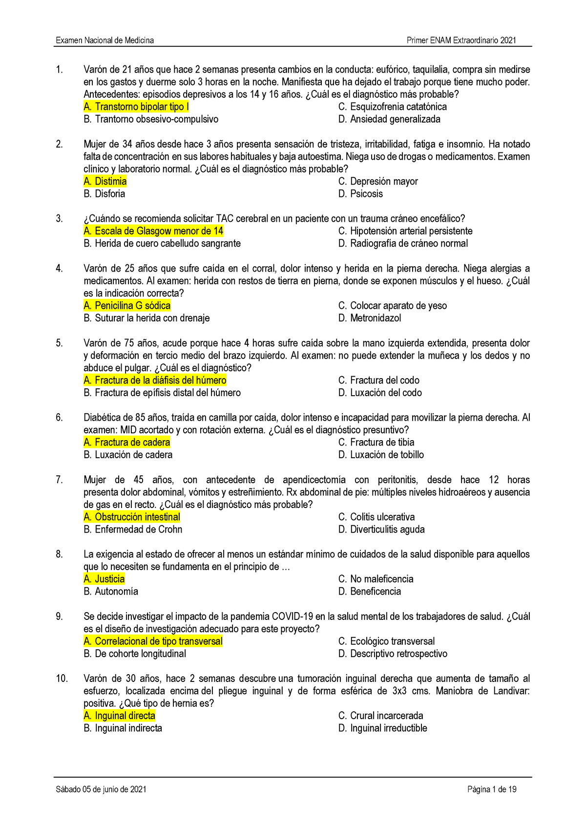 El Examen Enam Resuelto Del Año 2021 Son 180 Preguntas Resueltas