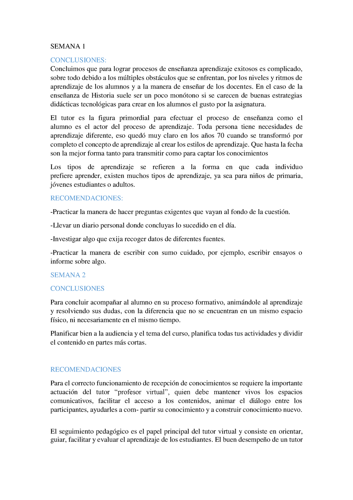 Conclusiones Y Recomendaciones Semana 1 Conclusiones Concluimos Que