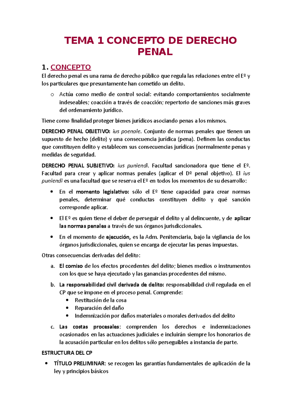 Tema 1 Concepto De Derecho Penal Tema 1 Concepto De Derecho Penal 1