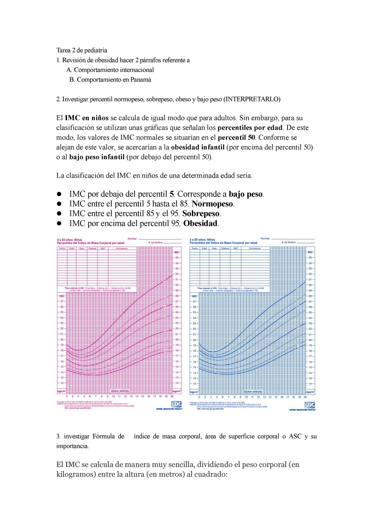 Tarea 2 De Pedi Escala De Imc Tablas Pediatría Salud Y