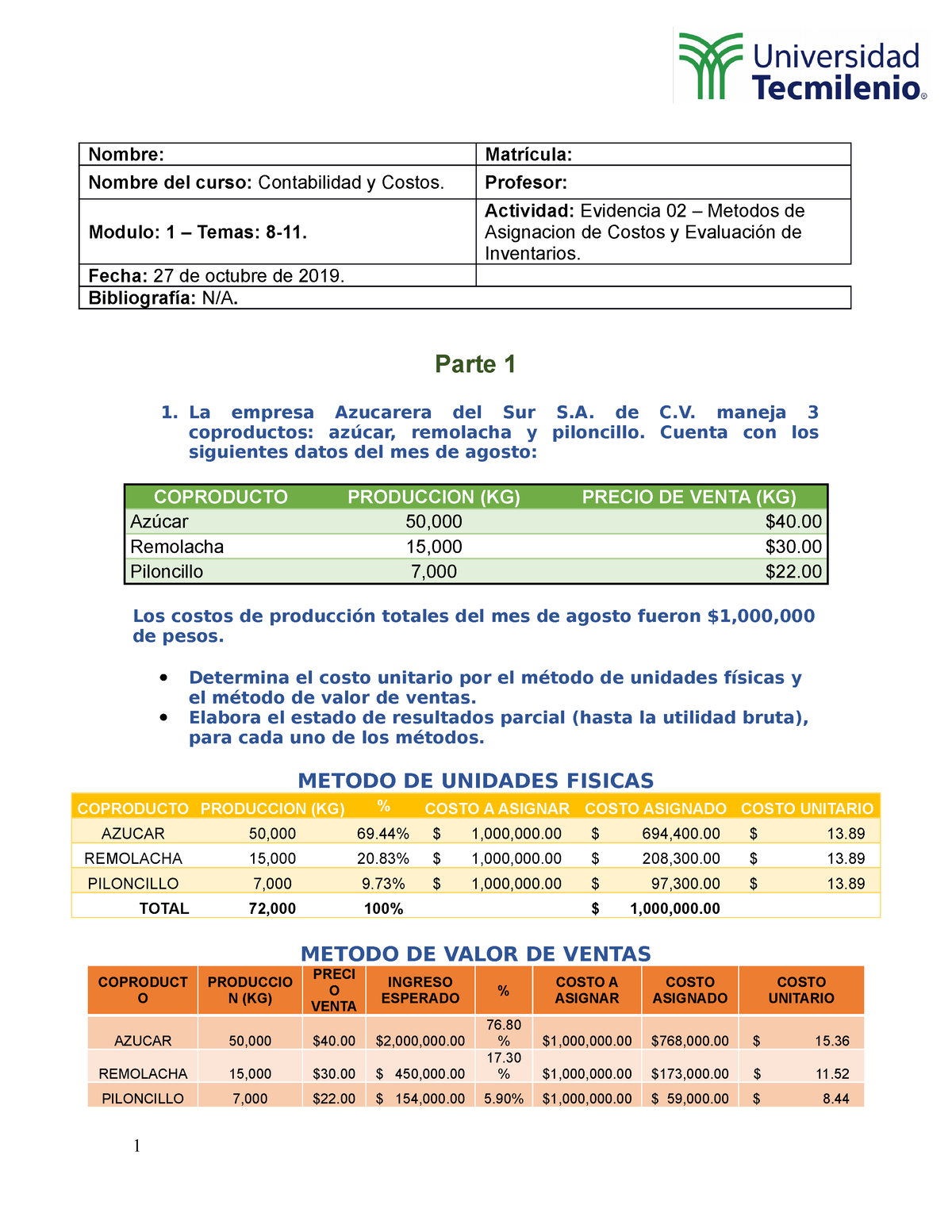 Evidencia 02 Contabilidad Y Costos Nombre Matrícula Nombre Del