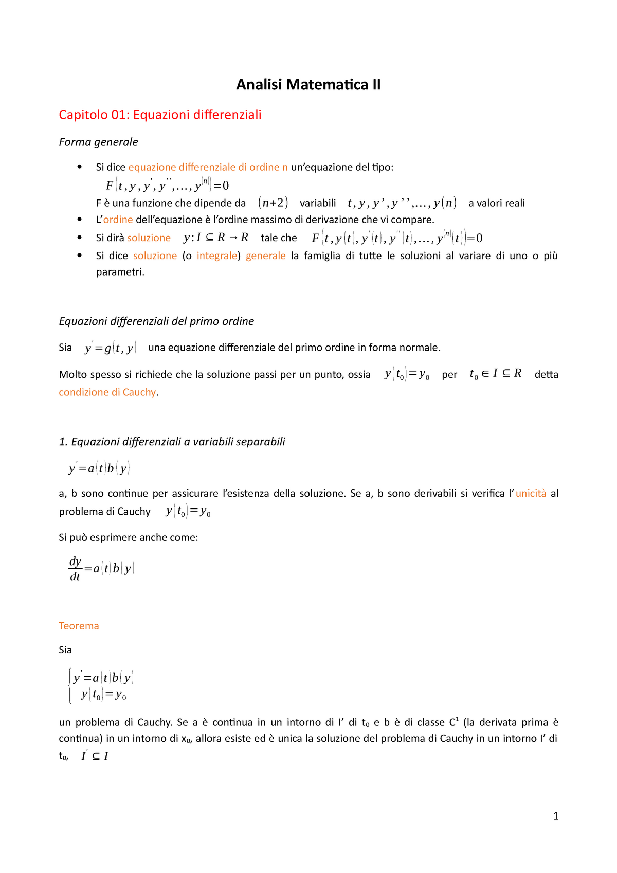 Riassunto Teoria Analisi Matematica Ii Analisi Matematica Ii Capitolo