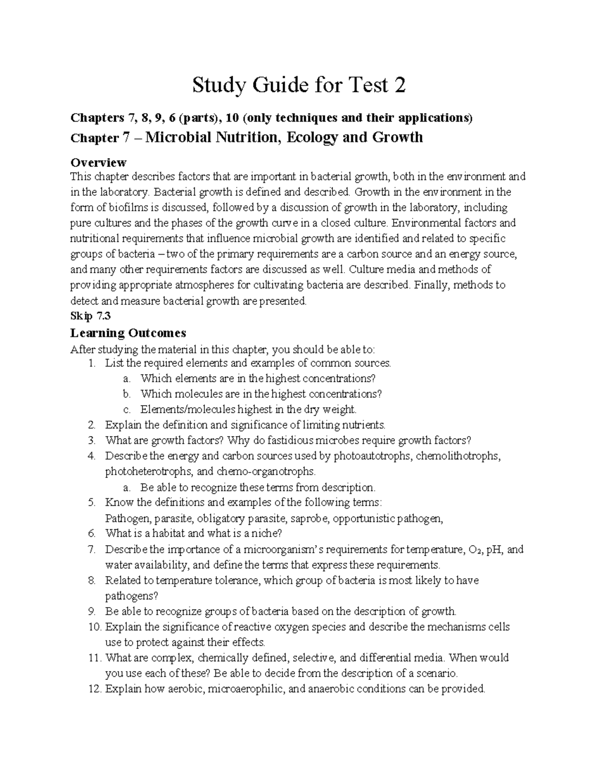 2421 Study Guide Test 2 Study Guide For Test 2 Chapters 7 8 9 6