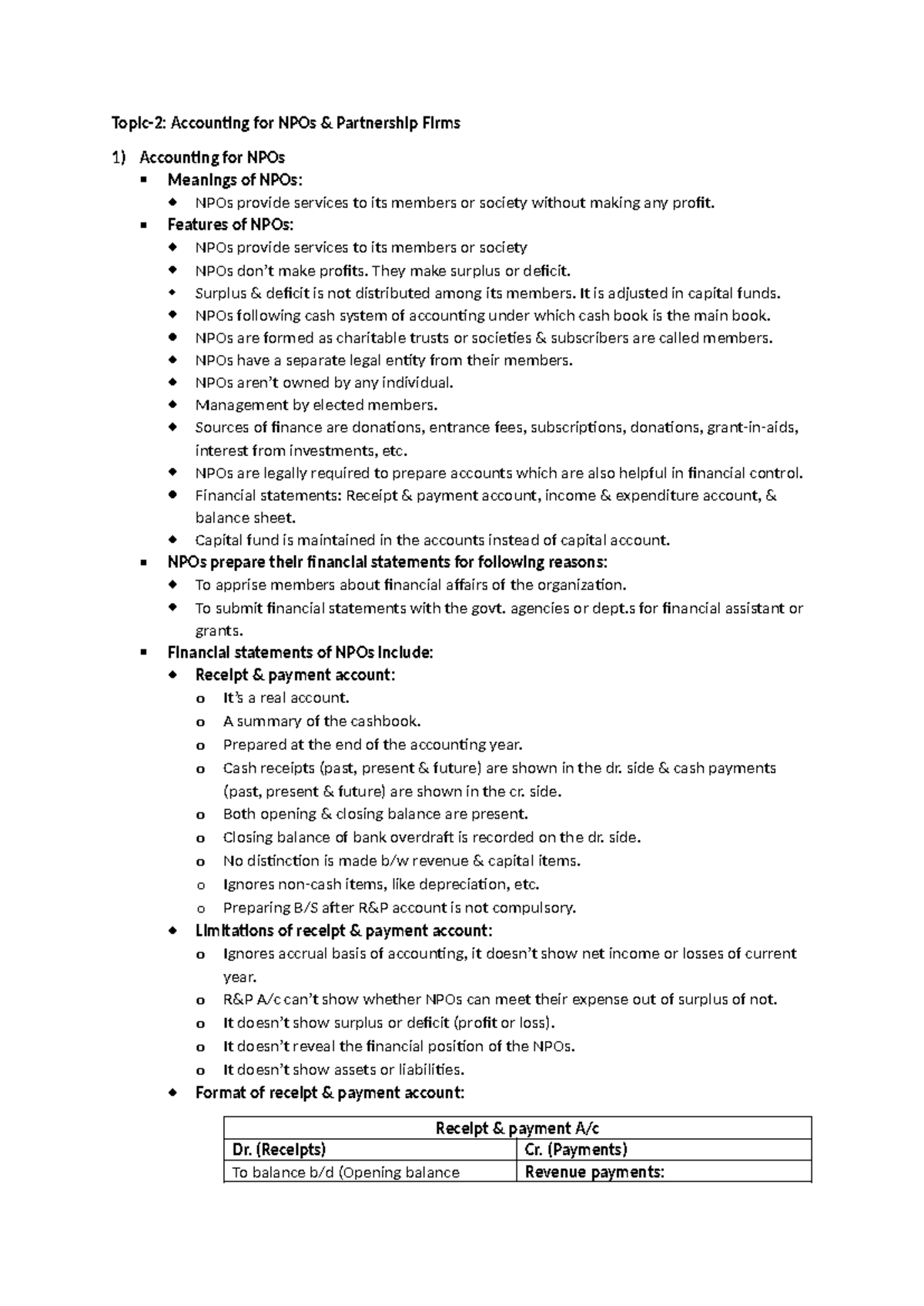 Financial Accounting 2 Topic 2 Accounting For Npos And Partnership