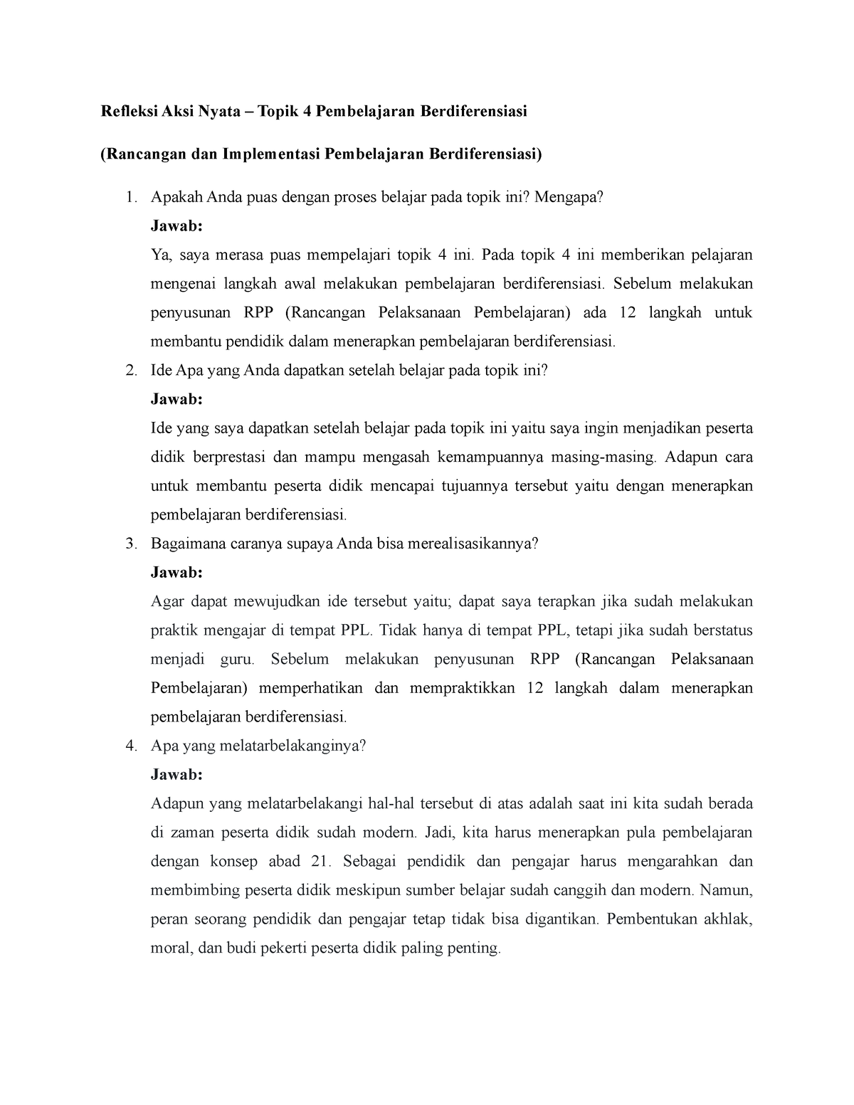 Aksi Nyata Topik 1 Pembelajaran Berdiferensiasi Aksi Nyata Topik 1