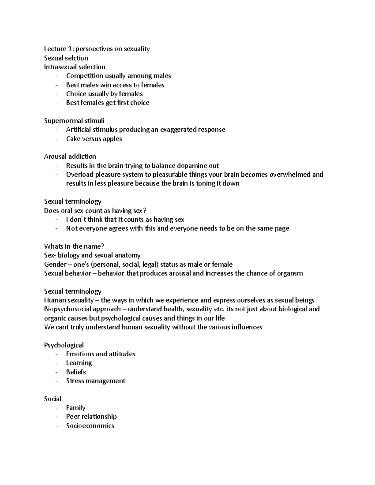 Lecture 1 Lecture 1 Persoectives On Sexuality Sexual Selction