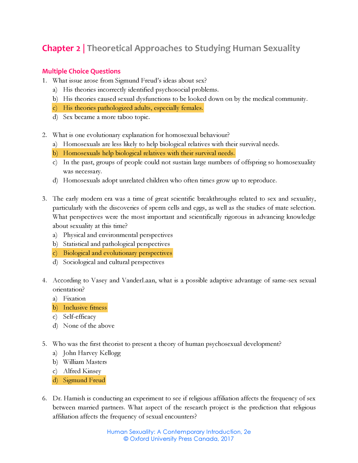 Chapter 2 Practice Questions Human Sexuality A Contemporary