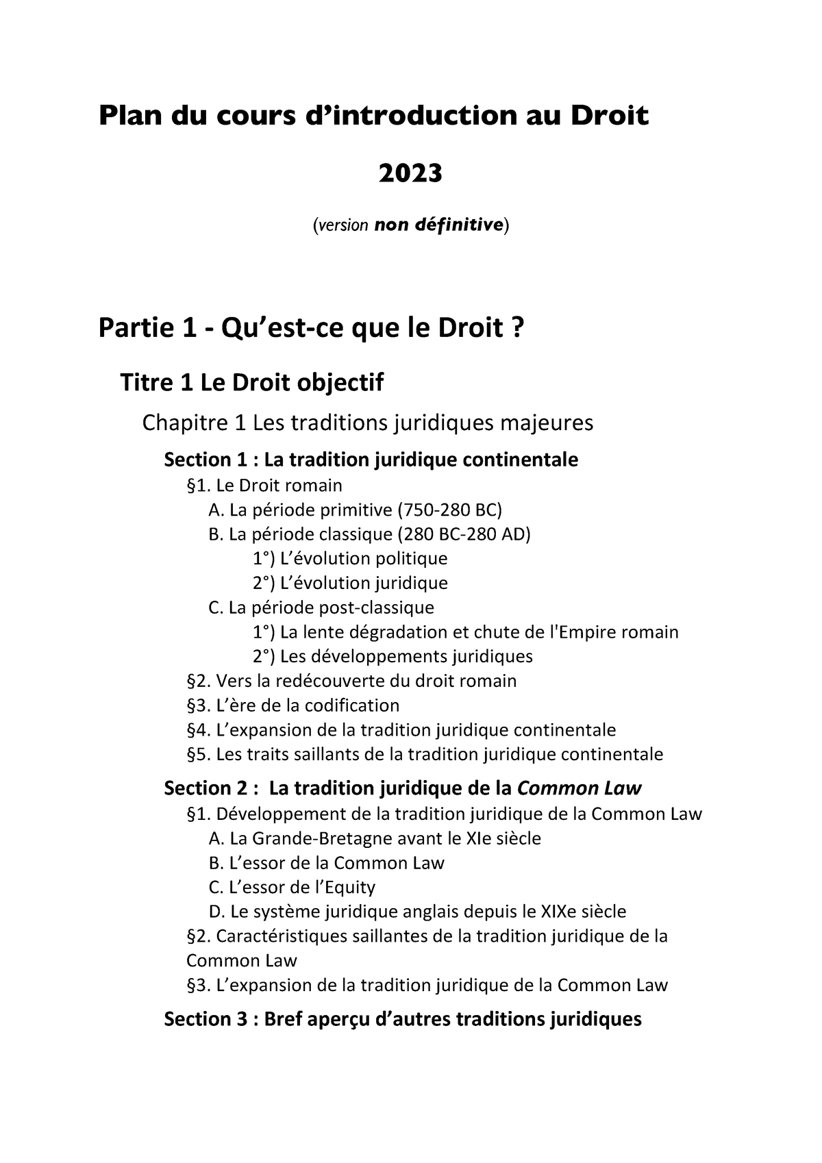 Plan Du Cours Dintroduction Au Droit 2023 Temporaire V 4 Plan Du