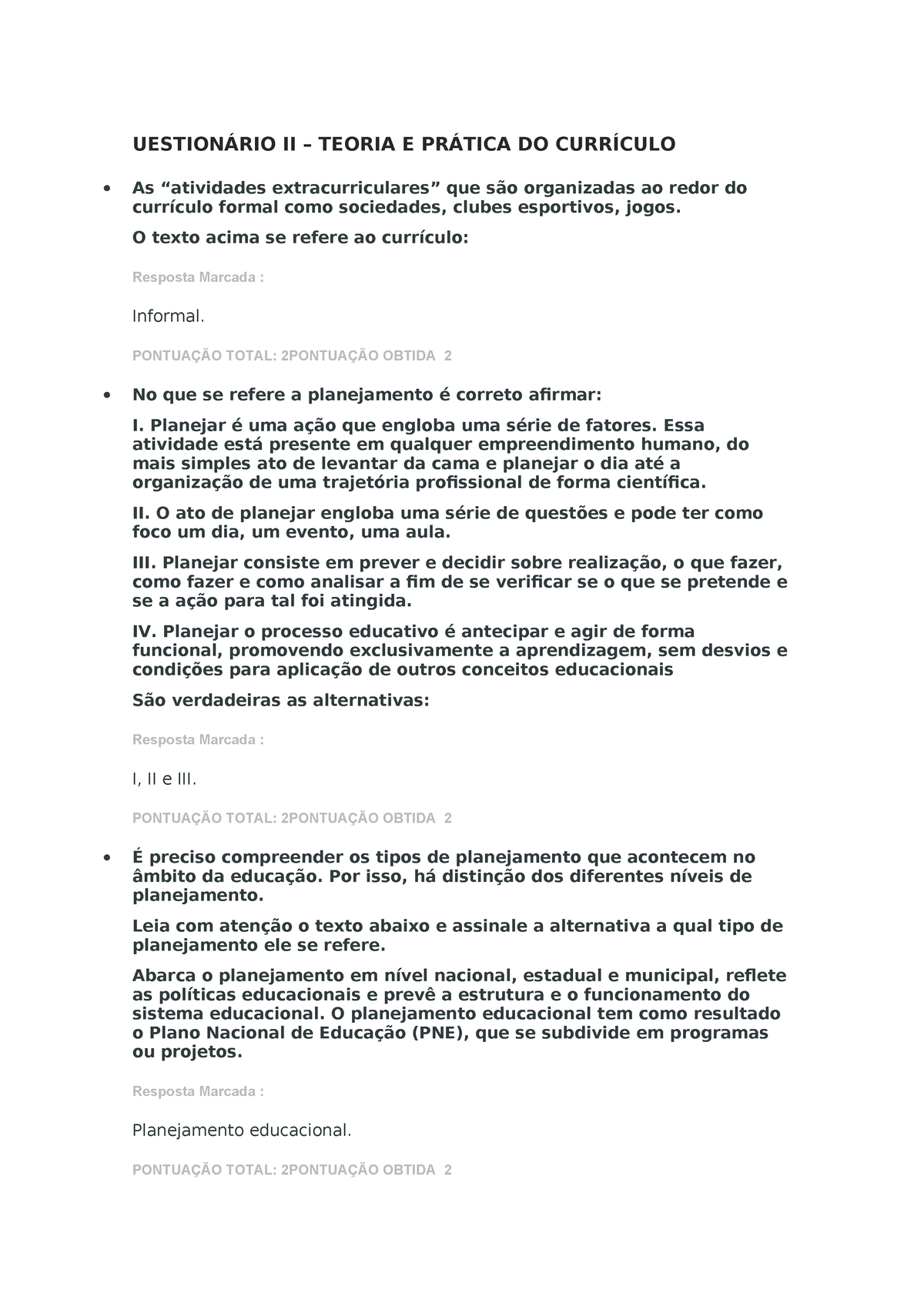 Questionário Ii Teoria E Prática Do Currículo UestionÁrio Ii