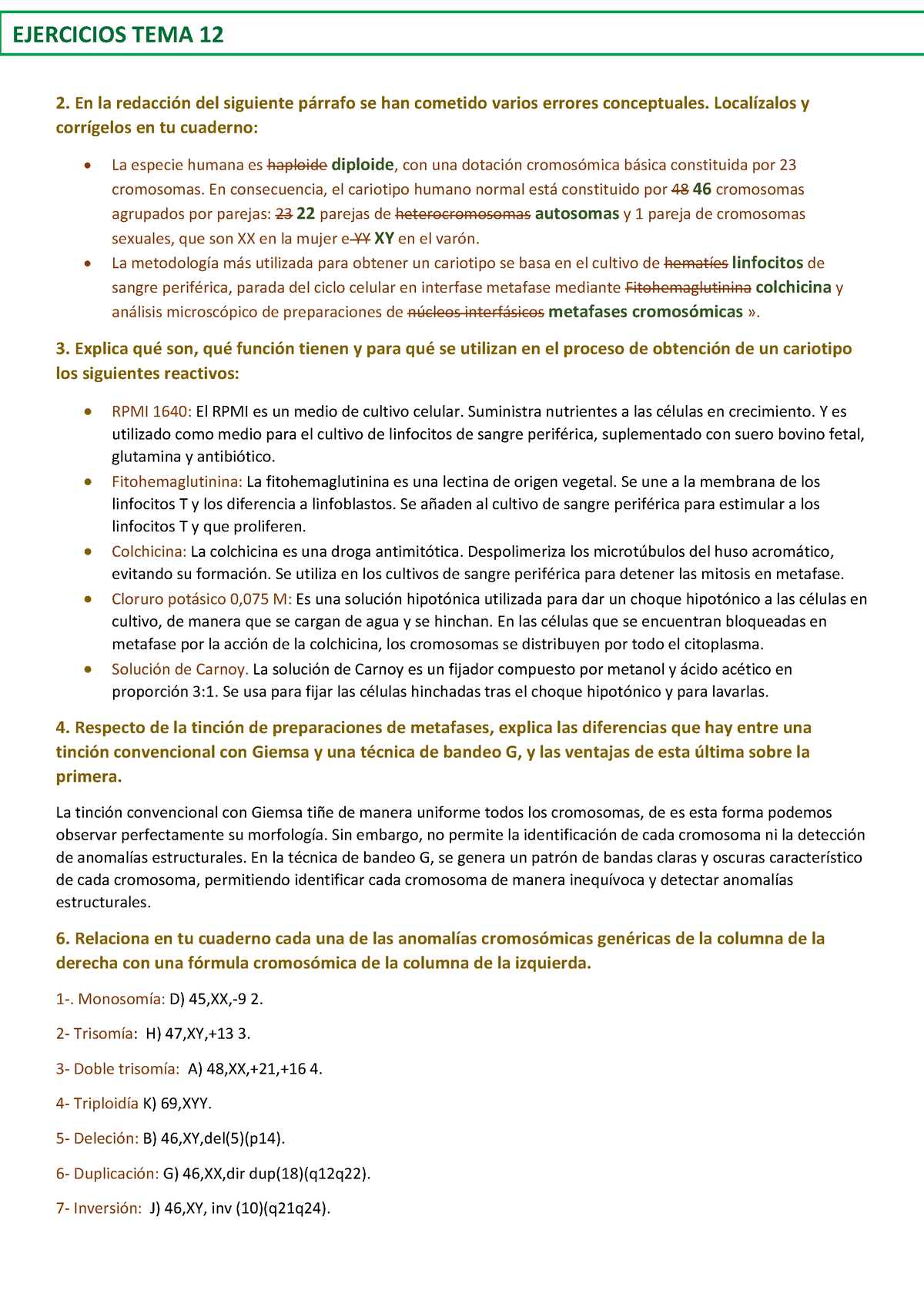 Ejercicios Tema 12 Biología Molecular Y Citogenética 2 En La