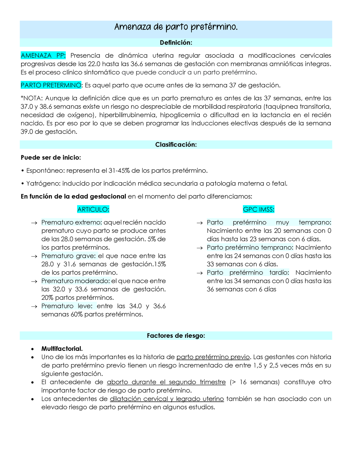 Amenaza De Parto Pretermino Definición Amenaza Pp Presencia De