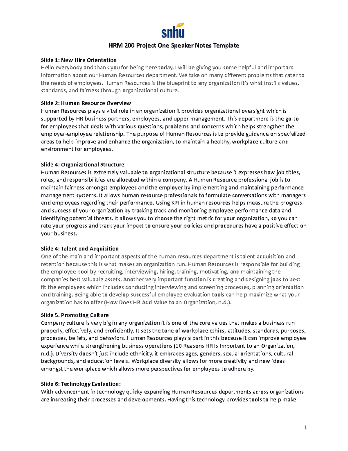 Hrm 200 Project One Speaker Notes Template Hrm 200 Project One