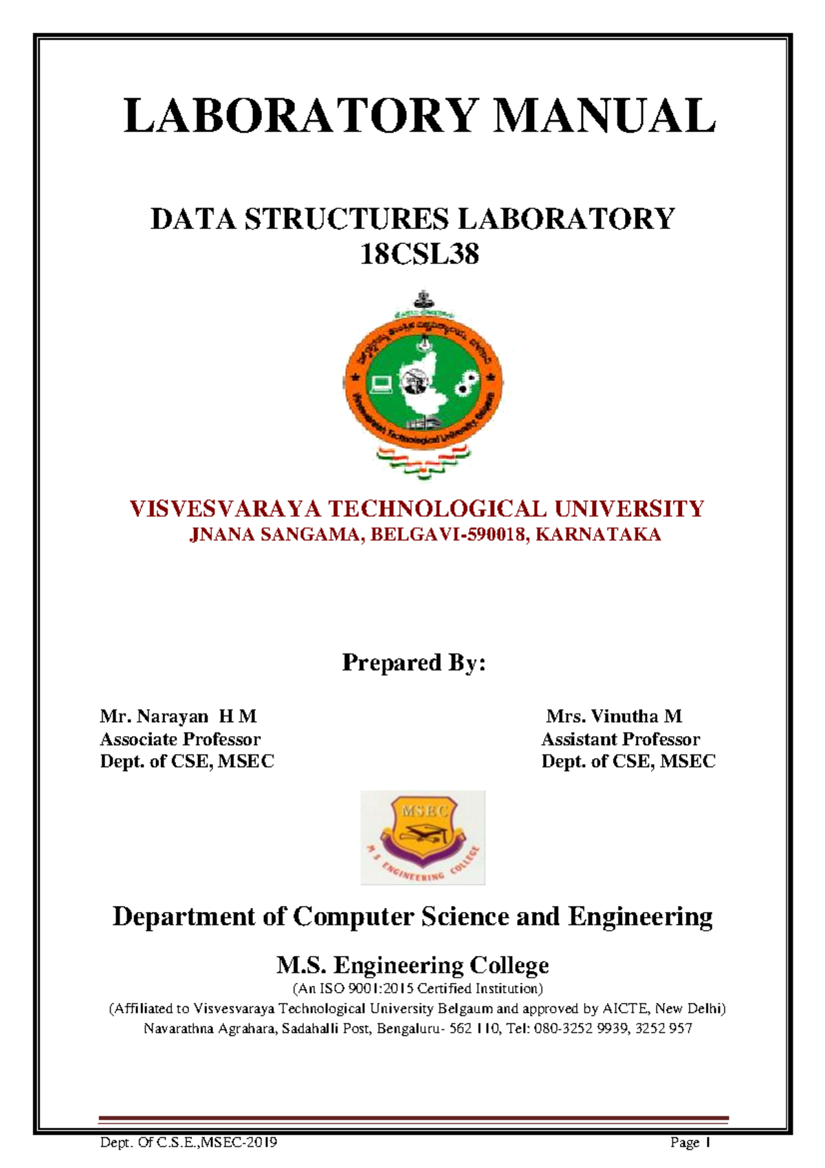 Cse Data Structures Lab Laboratory Manual Data Structures Laboratory