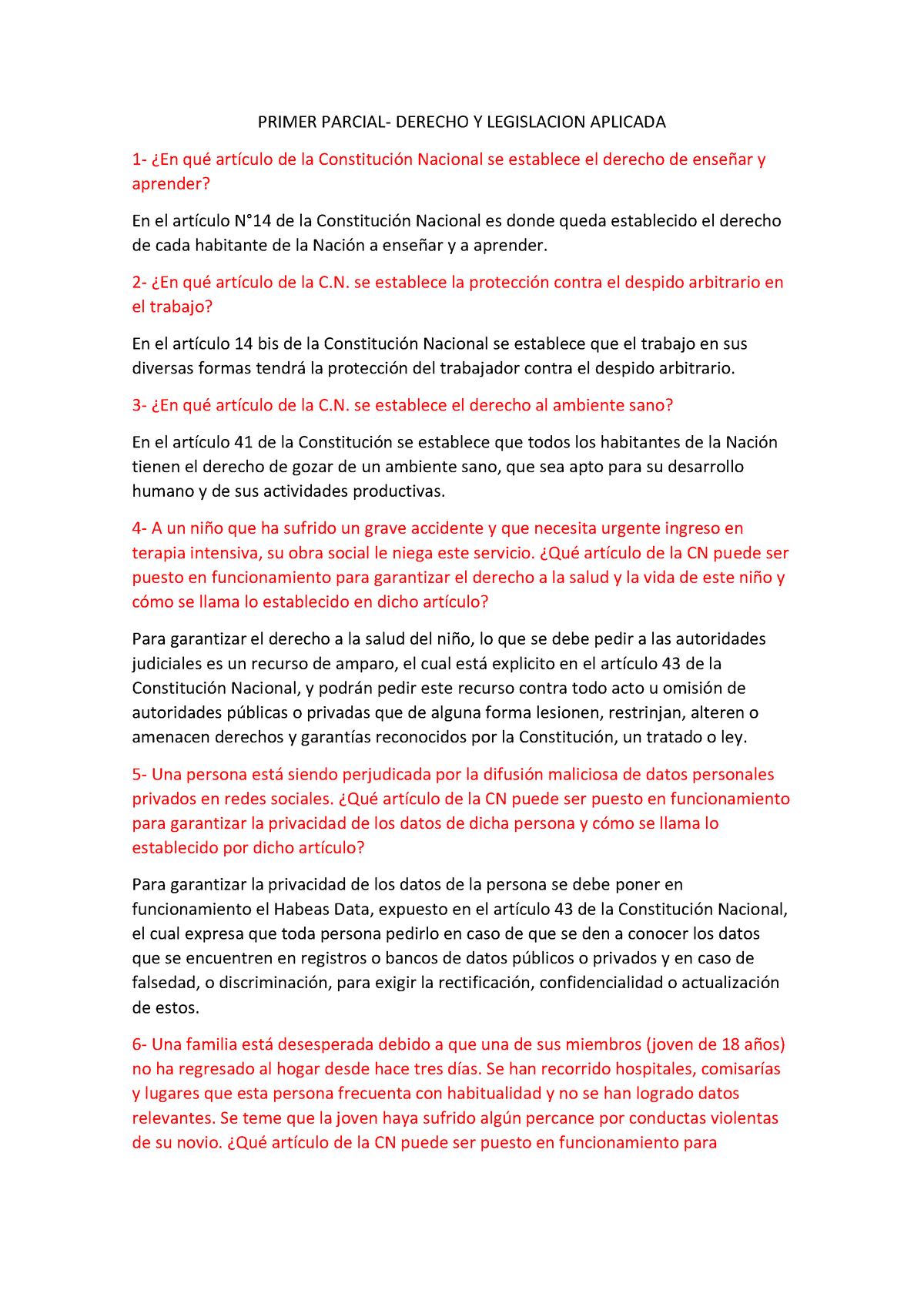 Primer Parcial Derecho Y Legislacion Aplicada Primer Parcial