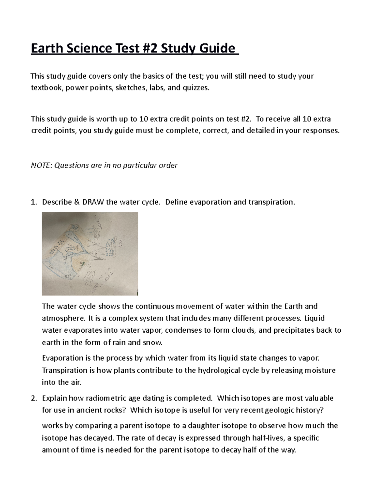 Test 2 Study Guide Earth Science Test 2 Study Guide This Study Guide