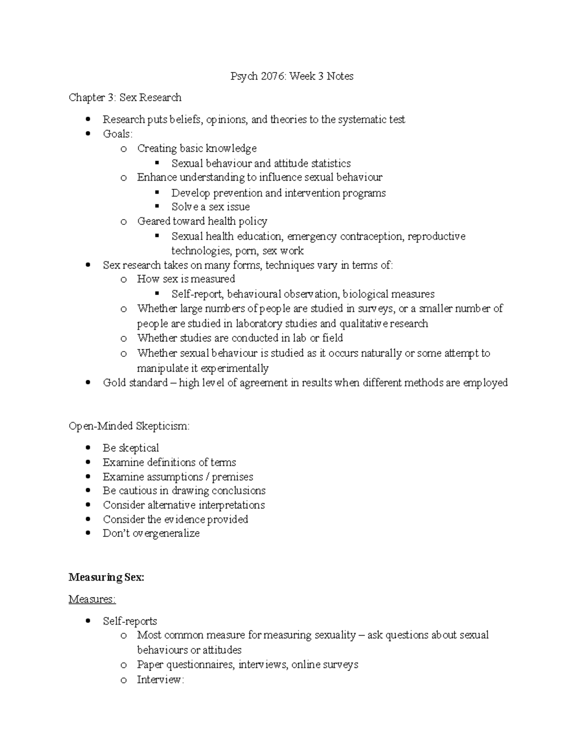 Psych 2076 Week Three Notes Psych 2076 Week 3 Notes Chapter 3 Sex