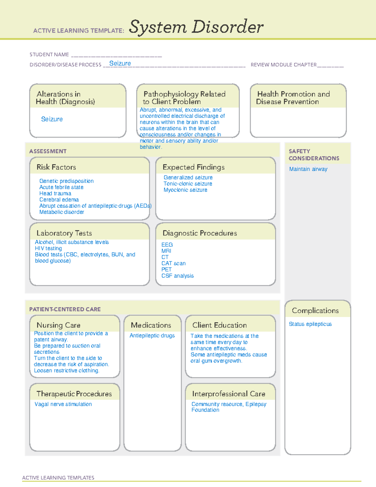 Seizure System Disorder Template