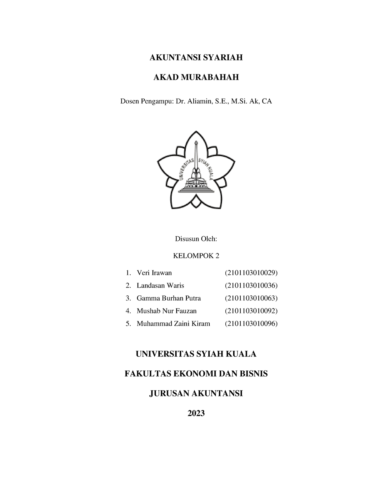 Akuntansi Syariah 1 Makalah Akuntansi Syariah Akad Murabahah Dosen