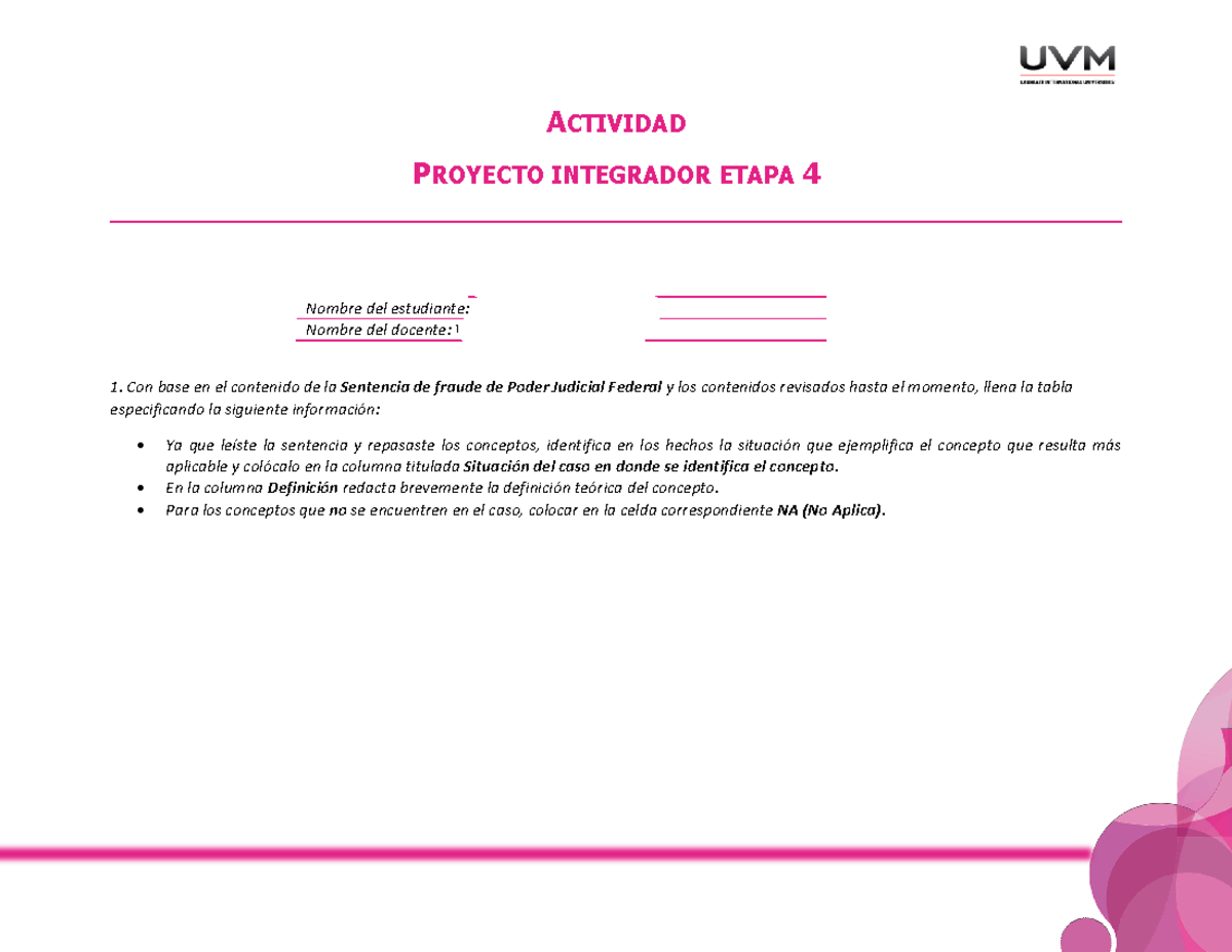 A7 Proyecto Integrador E4 Actividad Proyecto Integrador Etapa 4 Fecha