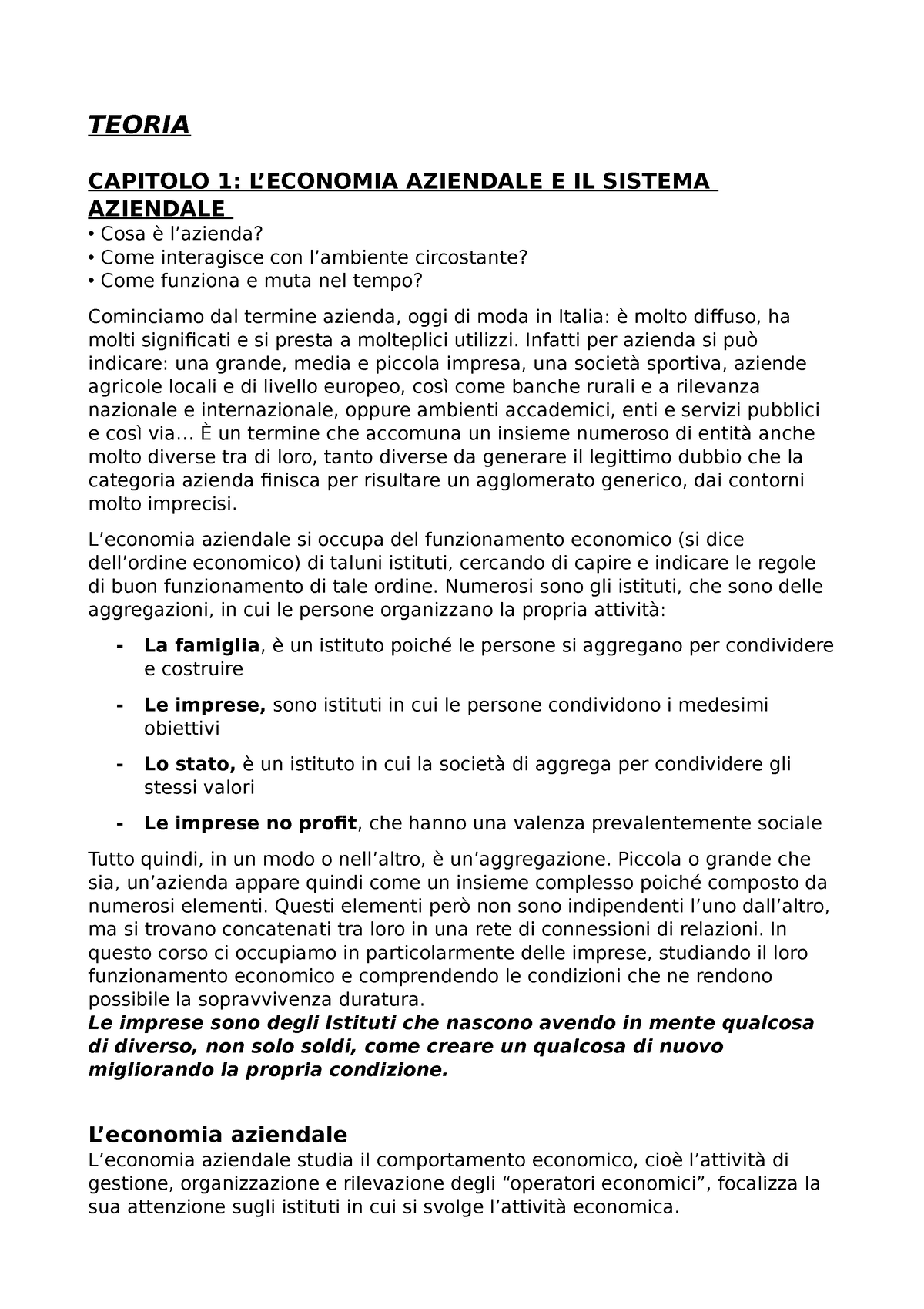 Economia Aziendale Appunti Teoria Capitolo 1 Leconomia Aziendale