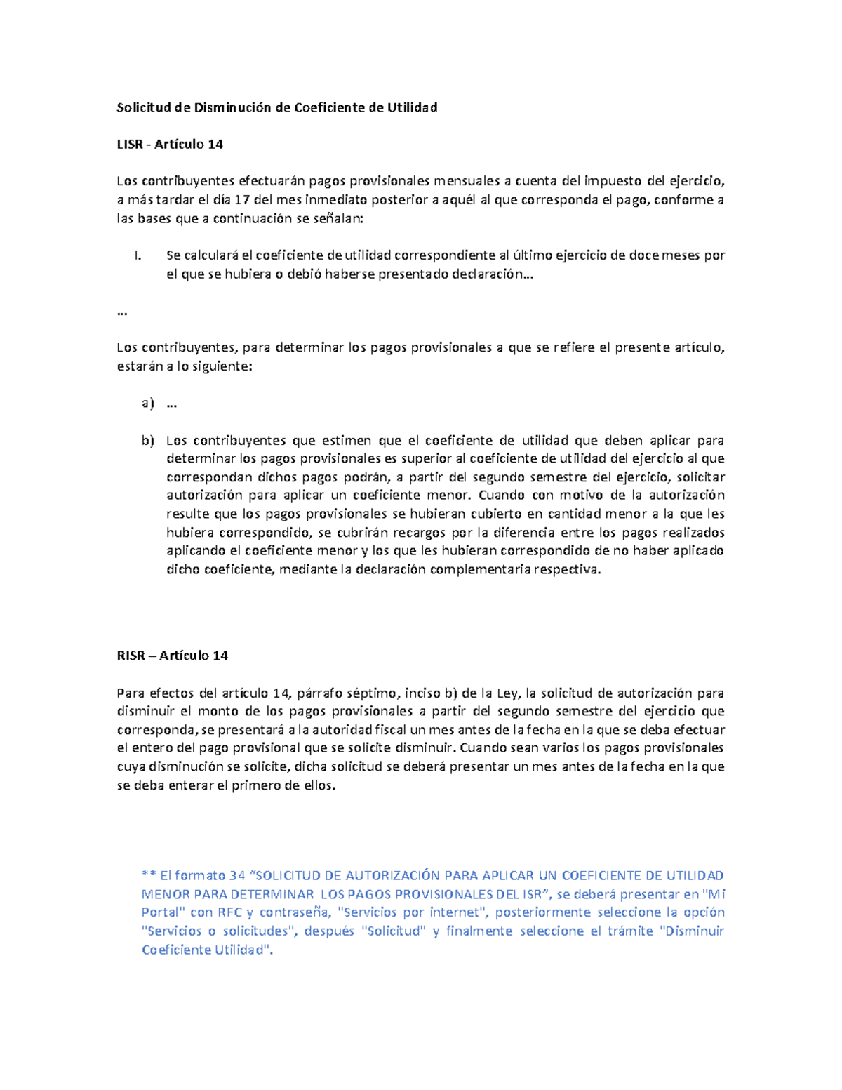 Solicitud De Disminución De Coeficiente De Utilidad Se Calculará El