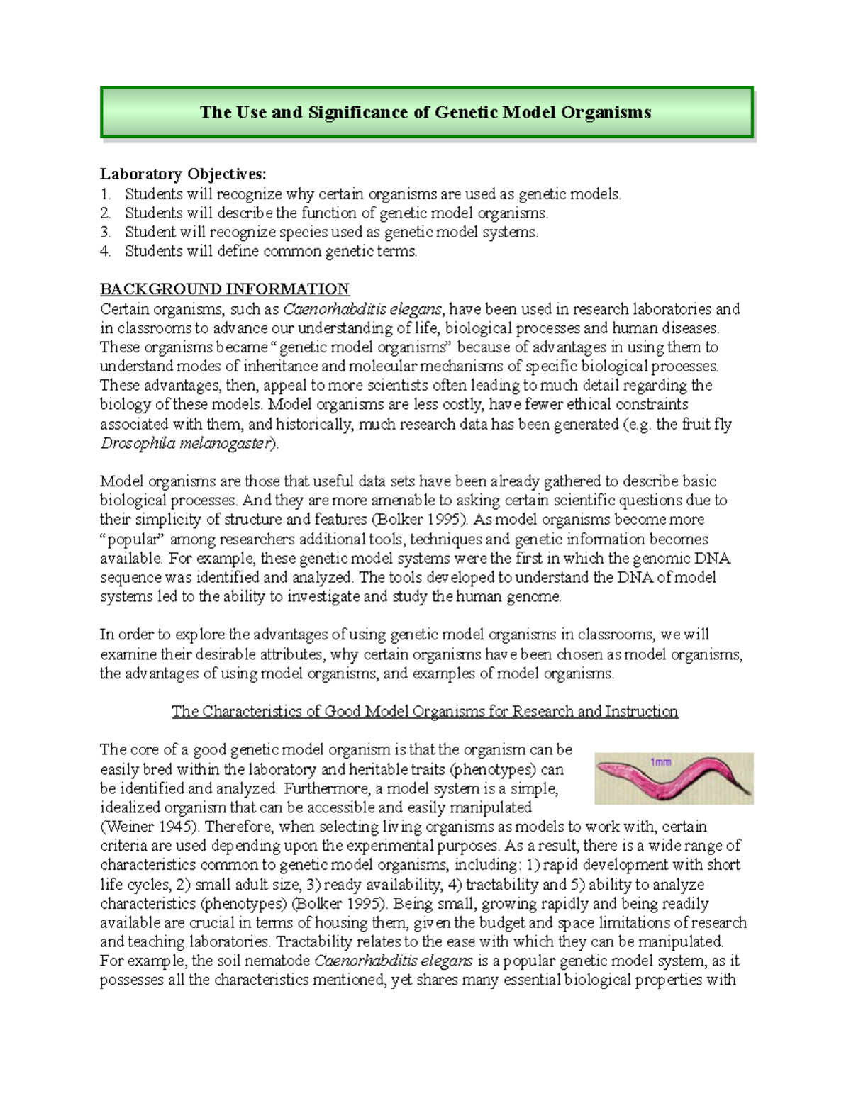 The Use And Significance Of Genetic Model Organisms Students Will