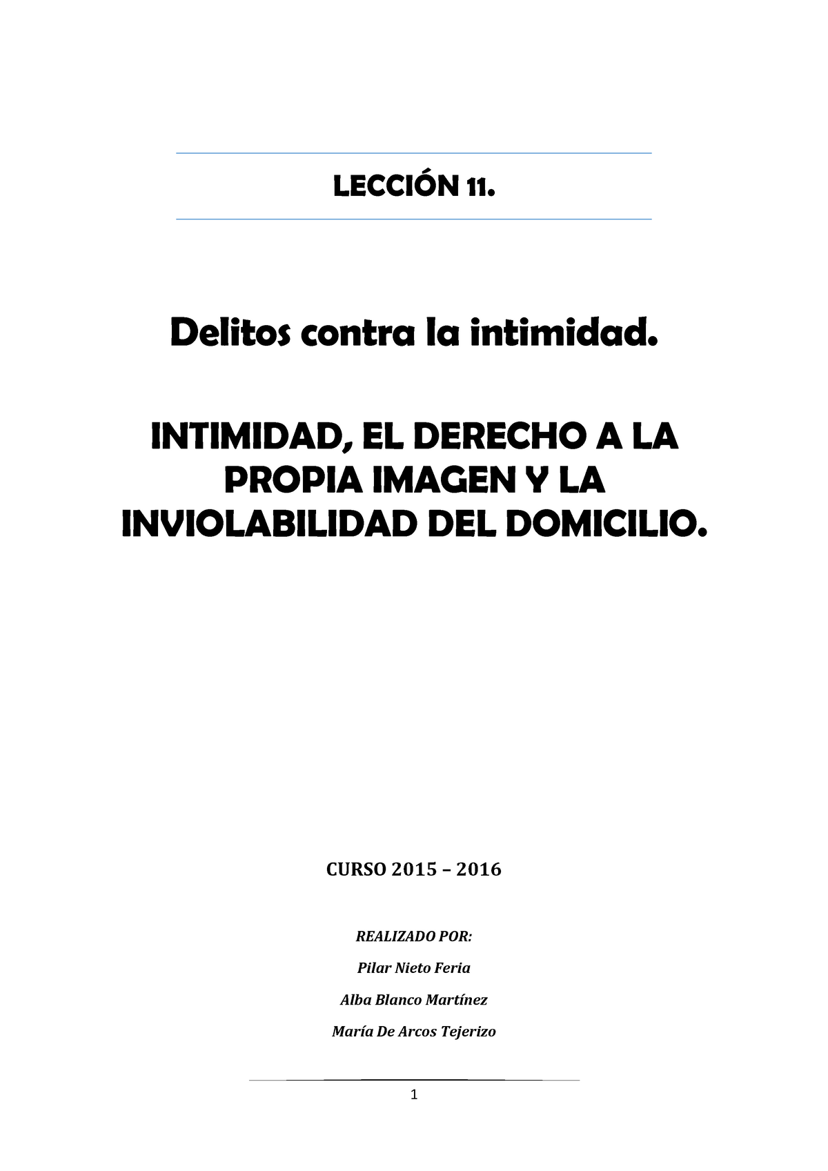 Tema 11 Delitos Contra La Intimidad LecciÓn 11 Delitos Contra La