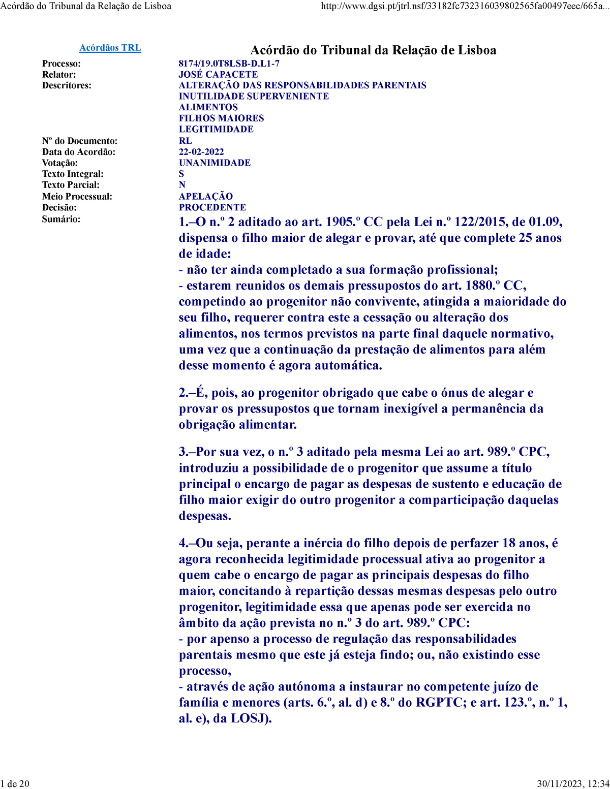 Acórdão Trl 2 Pensão De Alimentos Acórdãos Trl Acórdão Do Tribunal