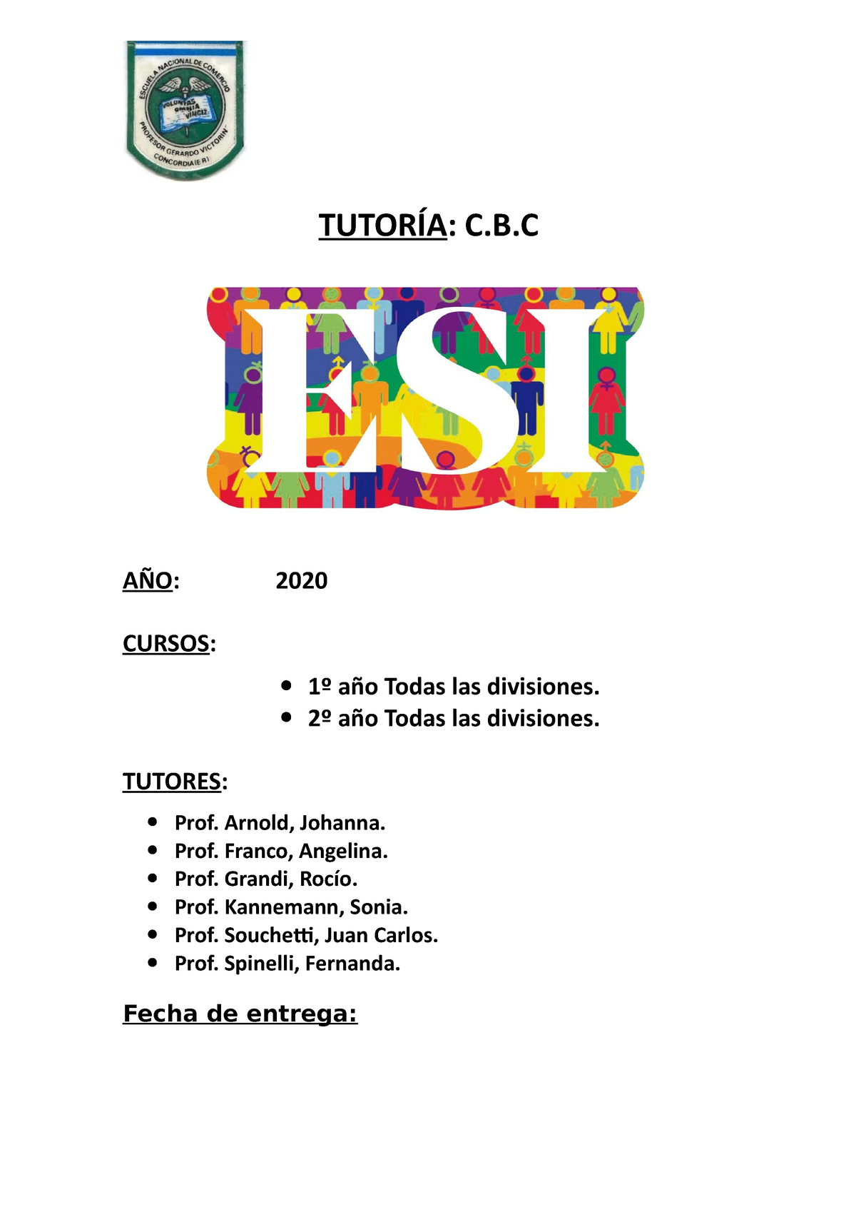 Tutoría Esi 3ero Ed Sex Integral TutorÍa Cb AÑo 2020 Cursos 1º