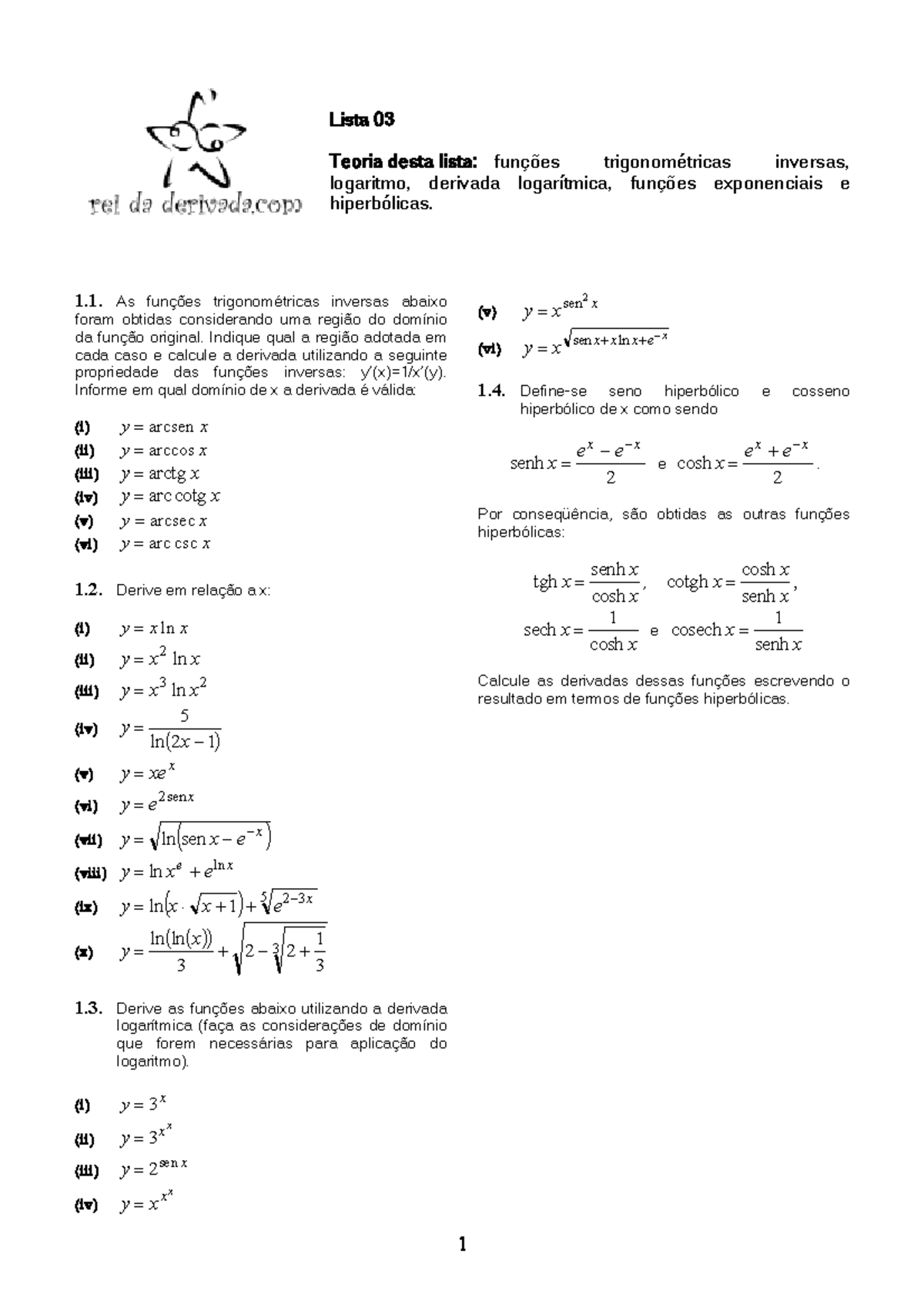 Lista 3 Lista 03 Teoria Desta Lista Funções Trigonométricas Inversas