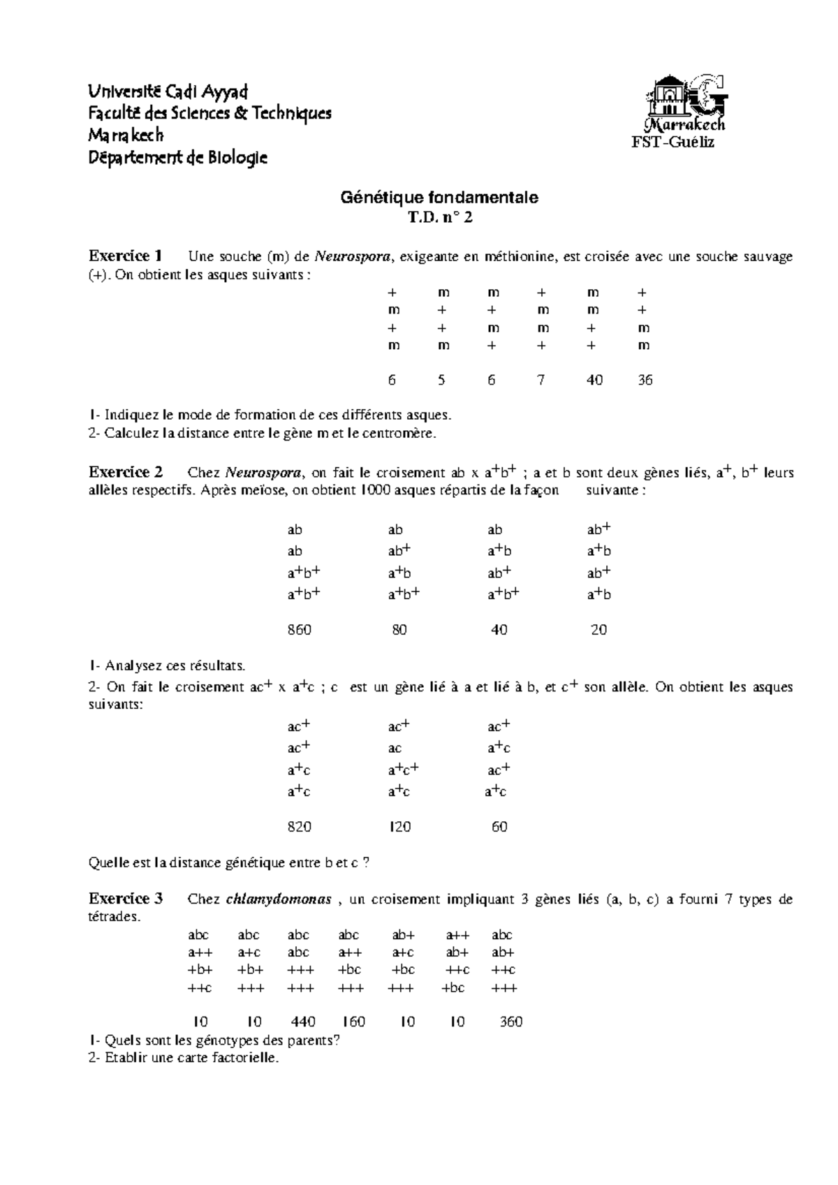 Td2 Bis Genet Cours Et Exercice De Biologie Fst Guéliz Université