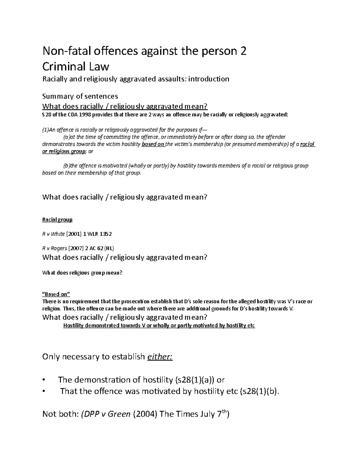 Non Fatal Offences Part 2 Non Fatal Offences Against The Person 2