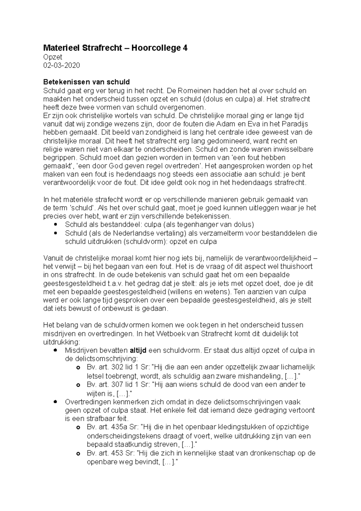 Materieel Strafrecht Hoorcollege 4 Materieel Strafrecht Hoorcollege