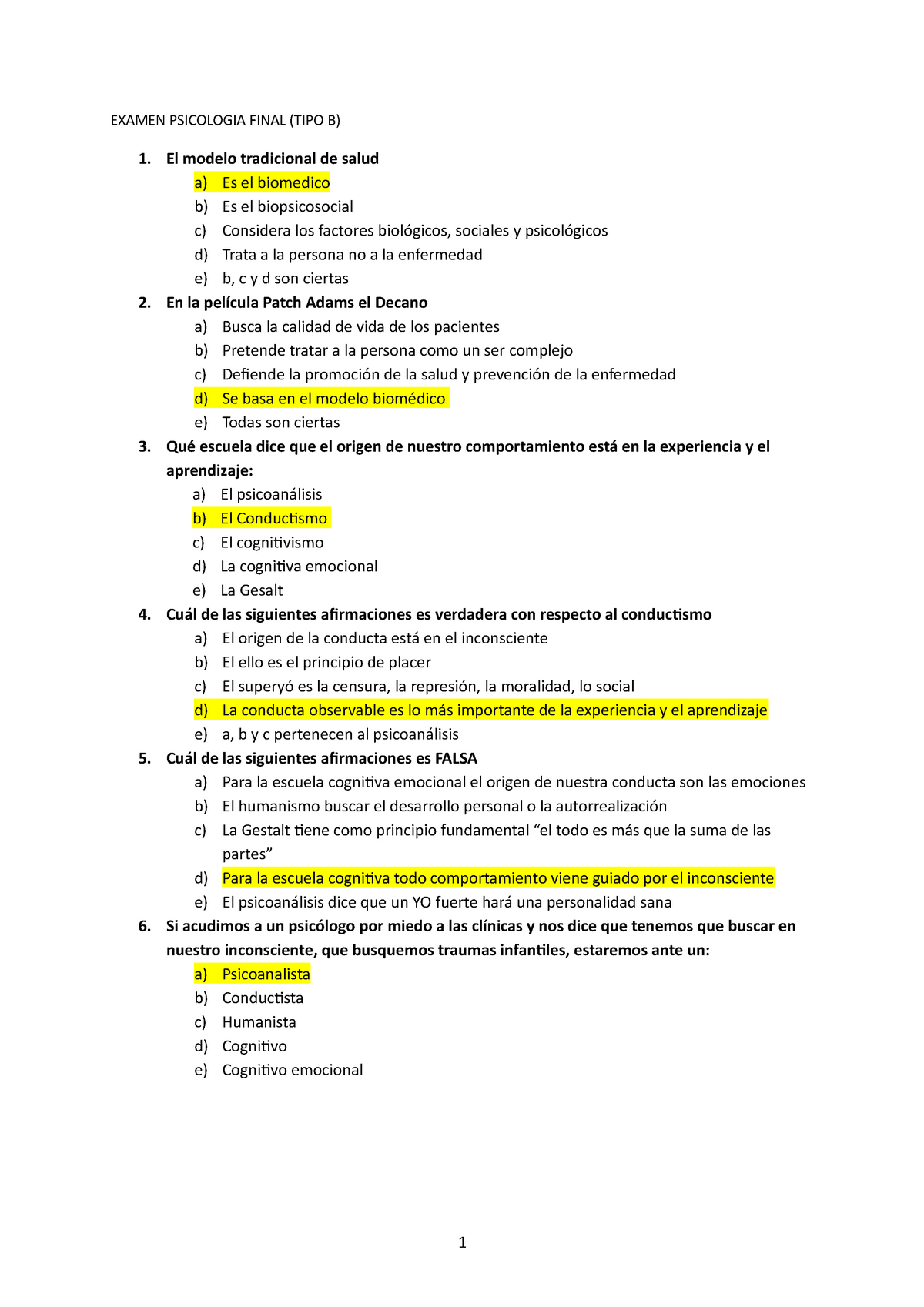 Examen Psicología Mayo Examen Psicologia Final Tipo B El Modelo