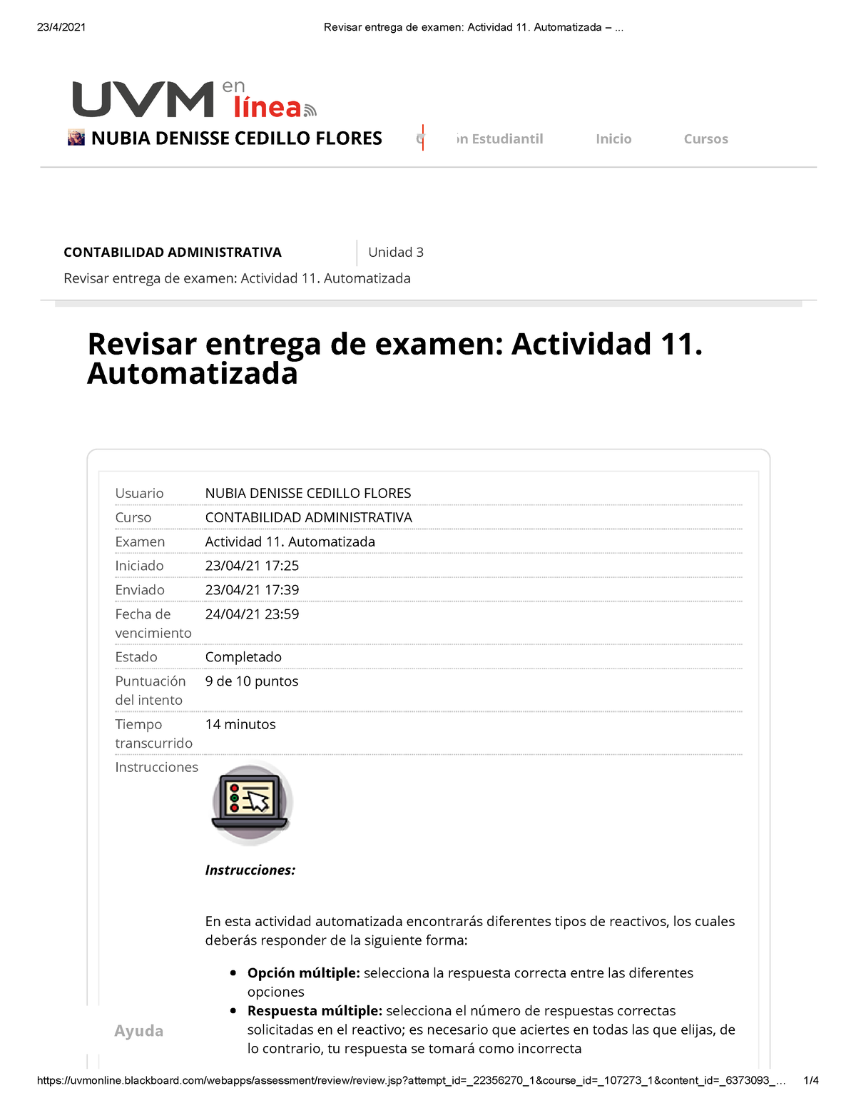 Revisar Entrega De Examen Actividad 11 Automatizada Contabilidad