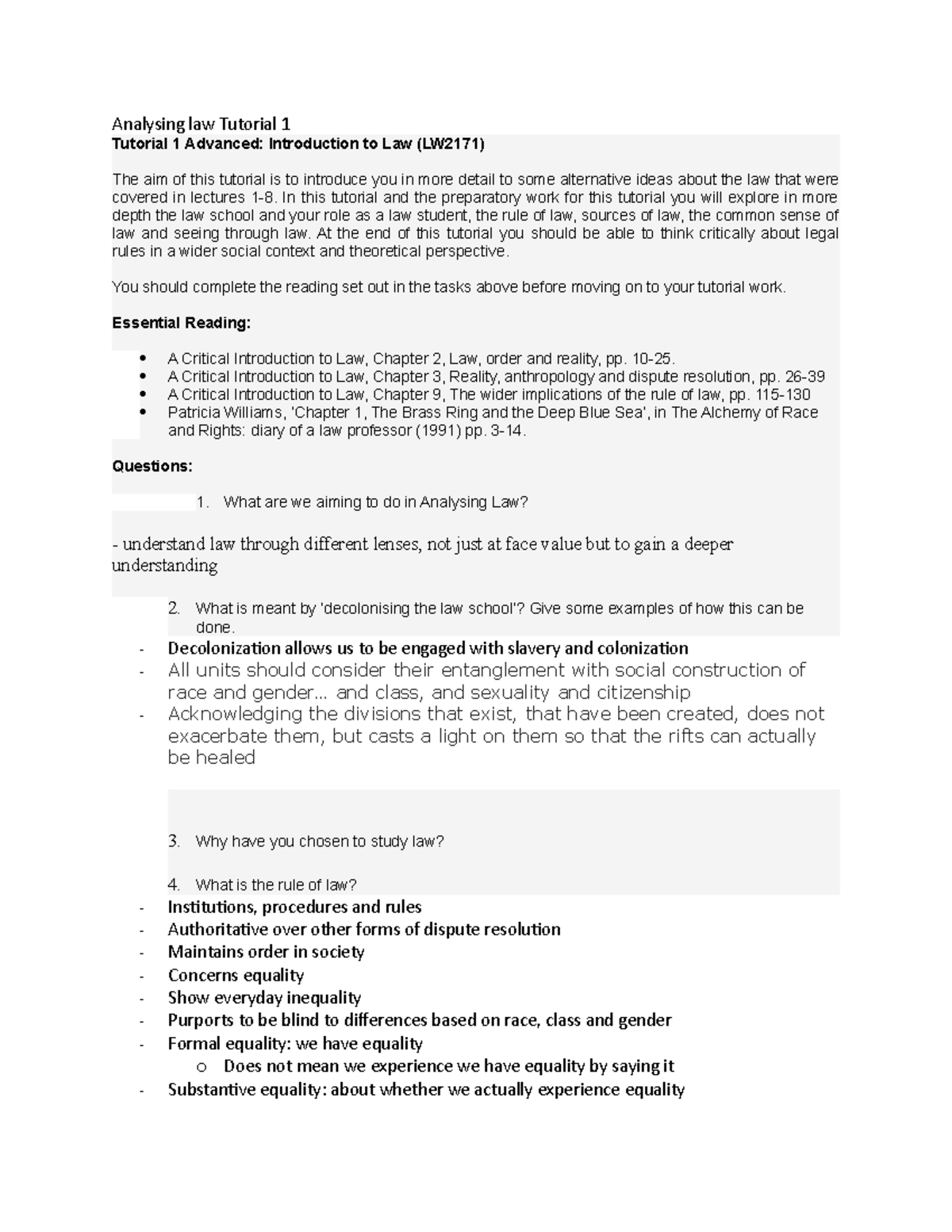 Analysing Law Tutorial 1 In This Tutorial And The Preparatory Work