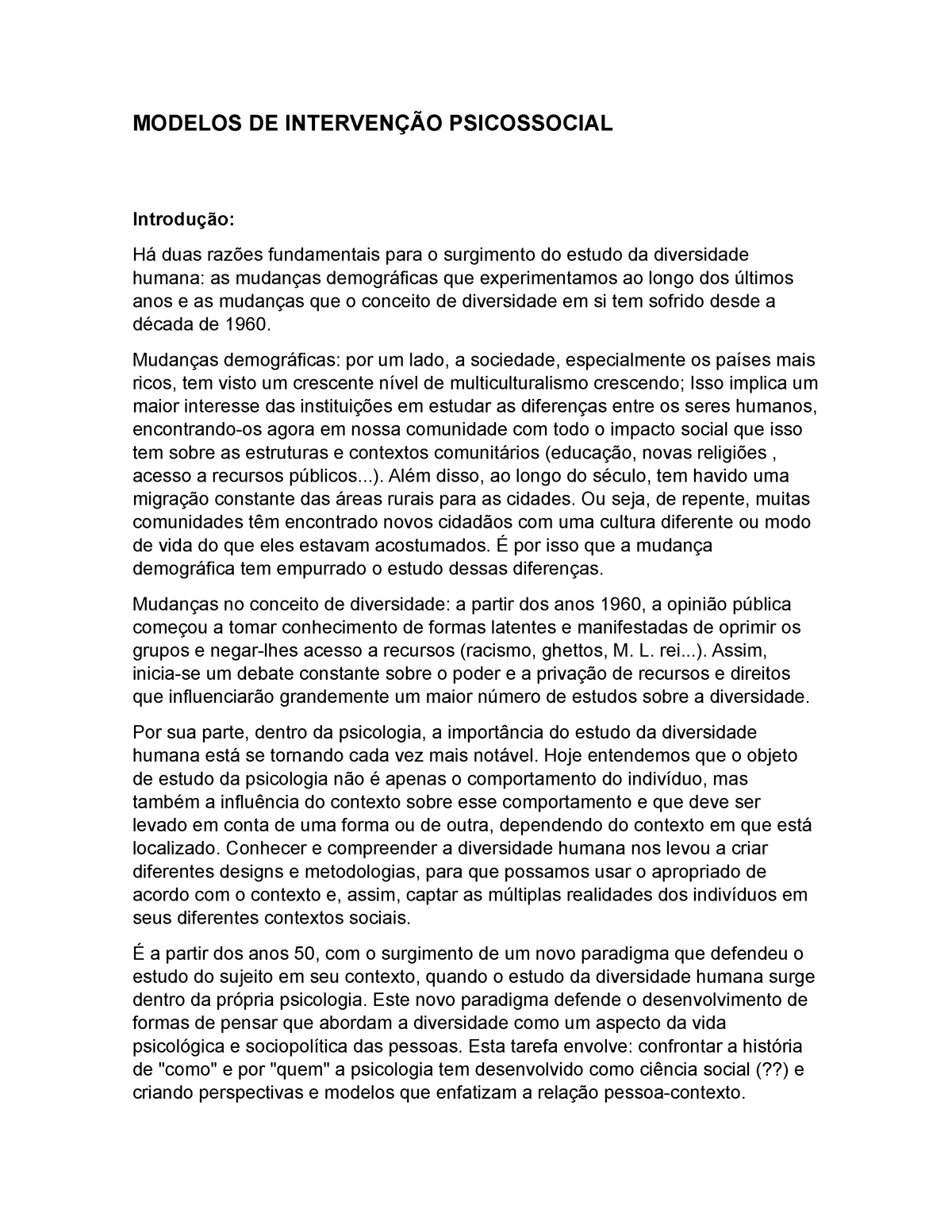 Modelos De Intervenção Psicossocial Modelos De IntervenÇÃo