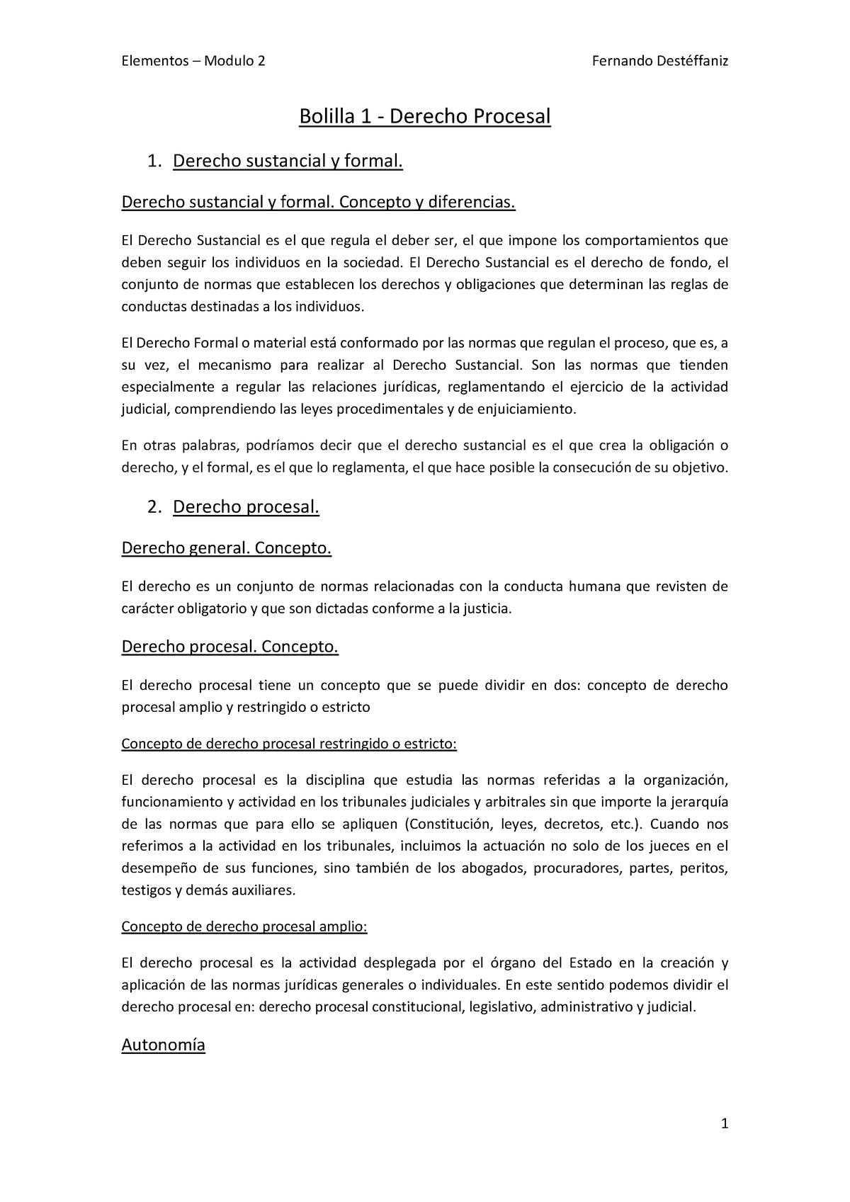 Modulo 2 Bolilla 1 Derecho Procesal Elementos Modulo 2 Fernando