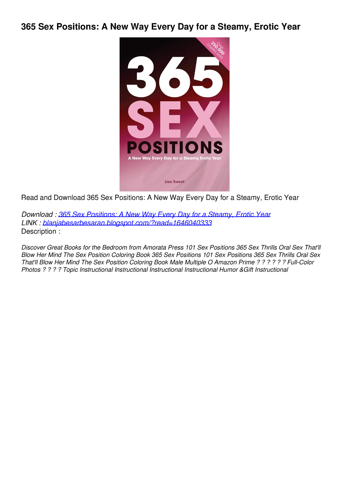 Pdf Download Free 365 Sex Positions A New Way Every Day For A Steamy