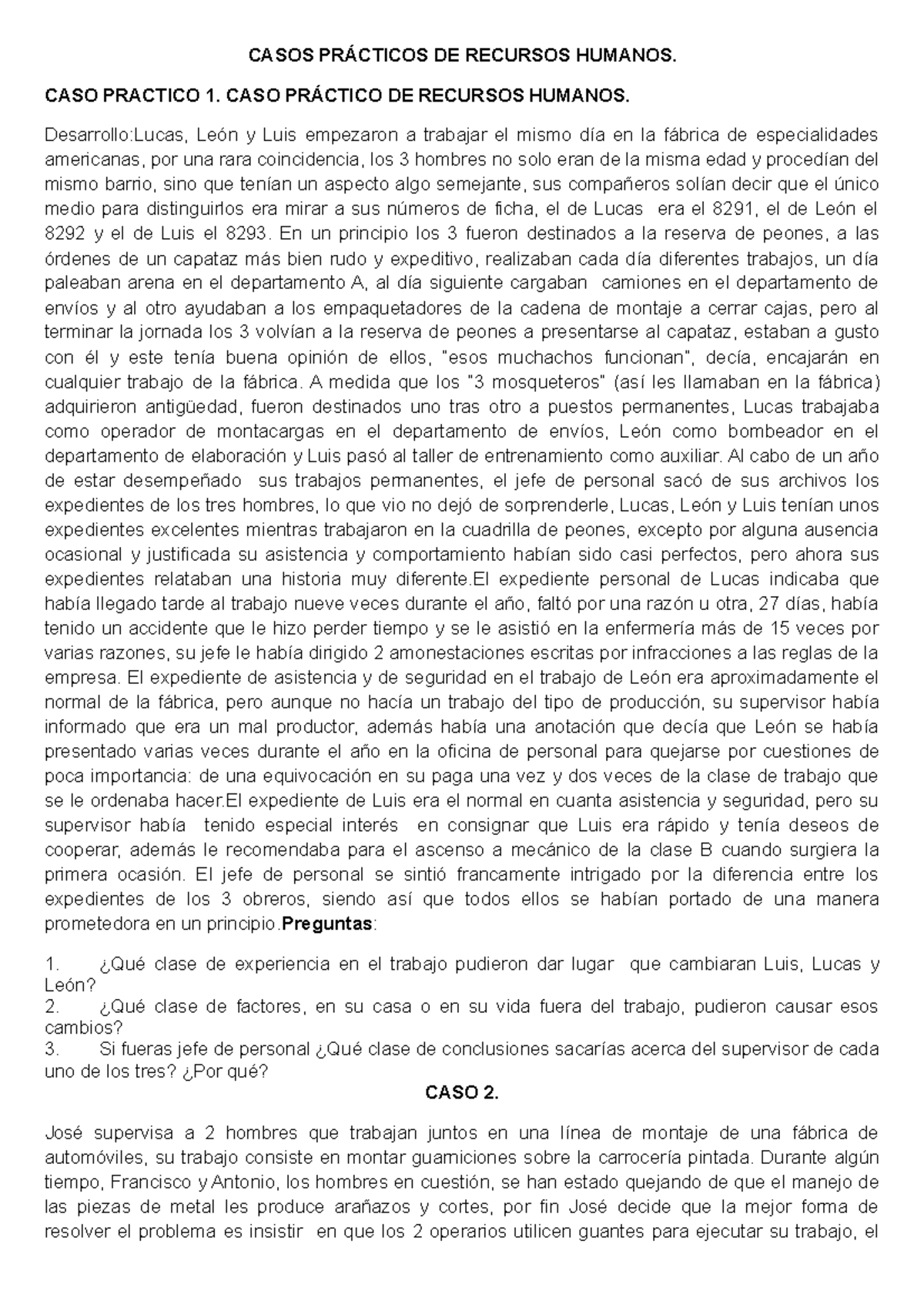 Casos Practicos Recursos Humanos Casos PrÁcticos De Recursos Humanos