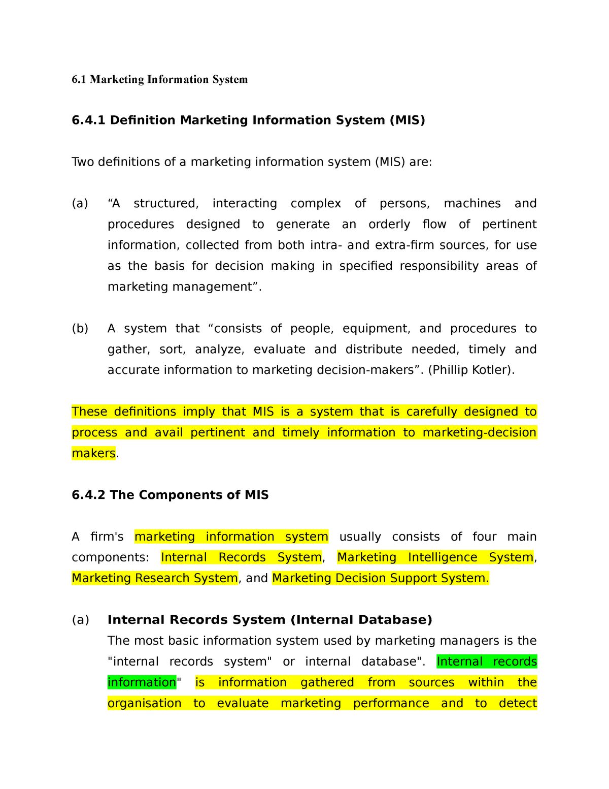 Marketing Information System 4 Definition Marketing Information