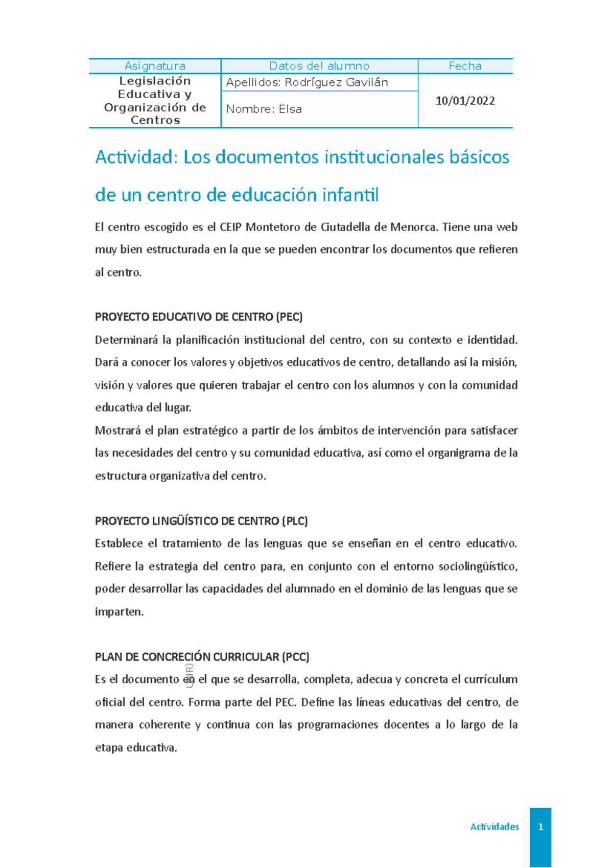 Actividad 3 Asignatura Datos Del Alumno Fecha Legislación Educativa Y