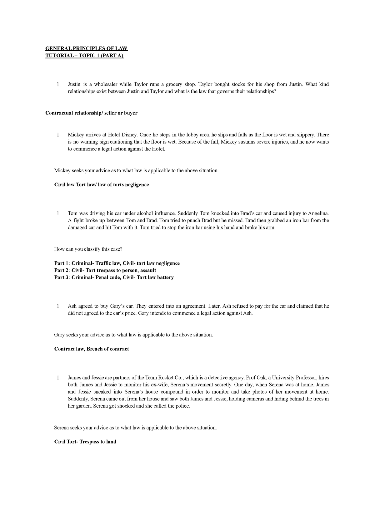 Tutorial 1 In General Principle Of Law General Principles Of Law