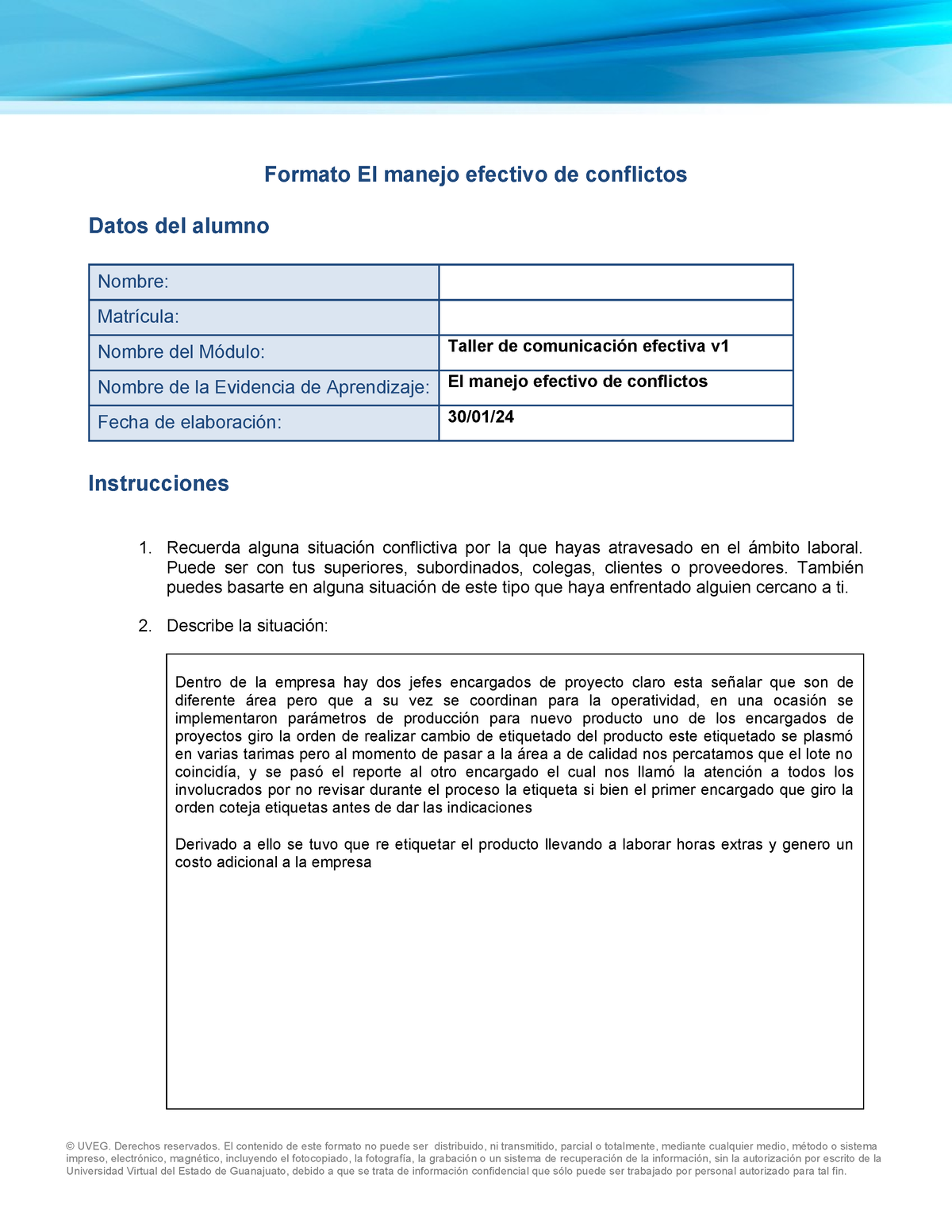 Manejo Formato El Manejo Efectivo De Conflictos Datos Del Alumno