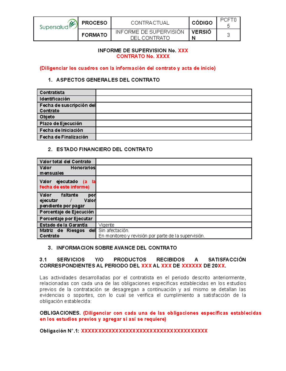 Pcft05 Informe De Supervision 5 Formato Informe De SupervisiÓn Del