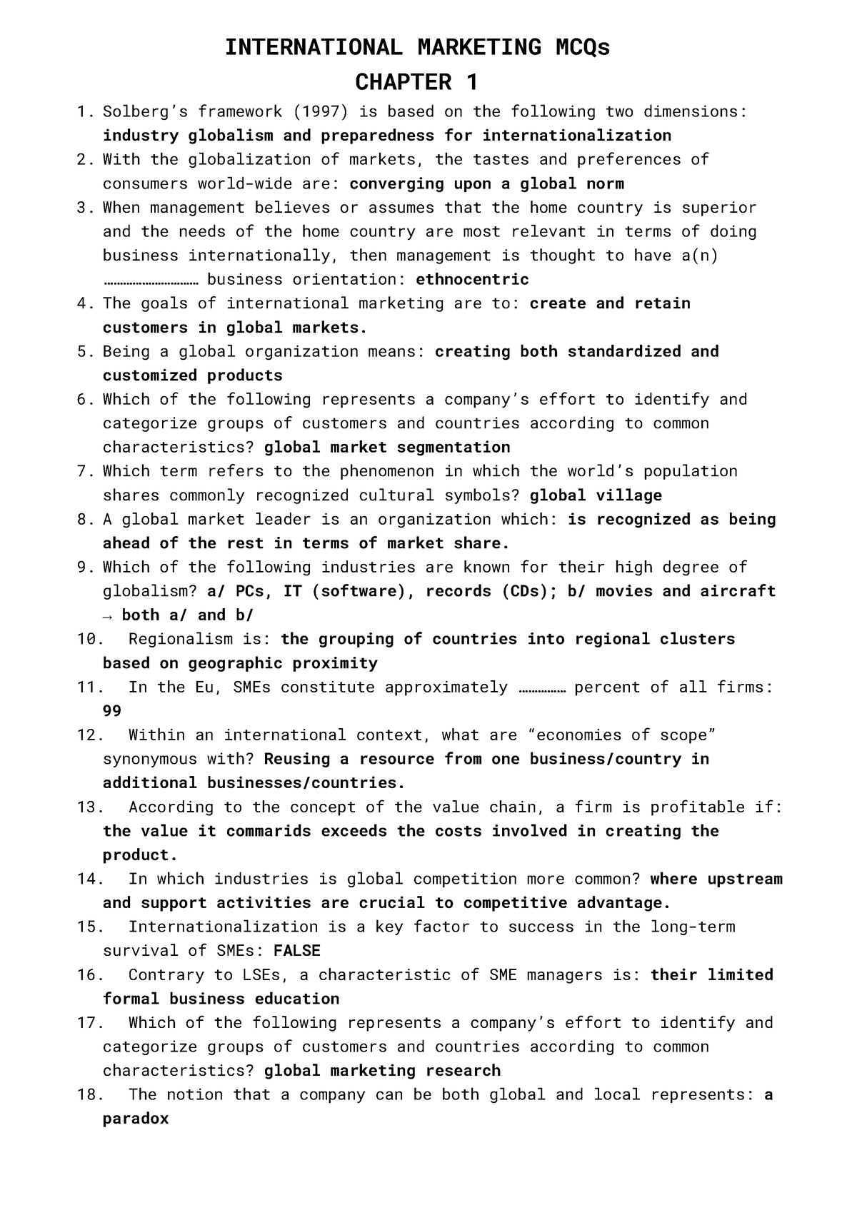 Mcqs Intl Mkt These Are Some Multiple Choice Questions Which Help