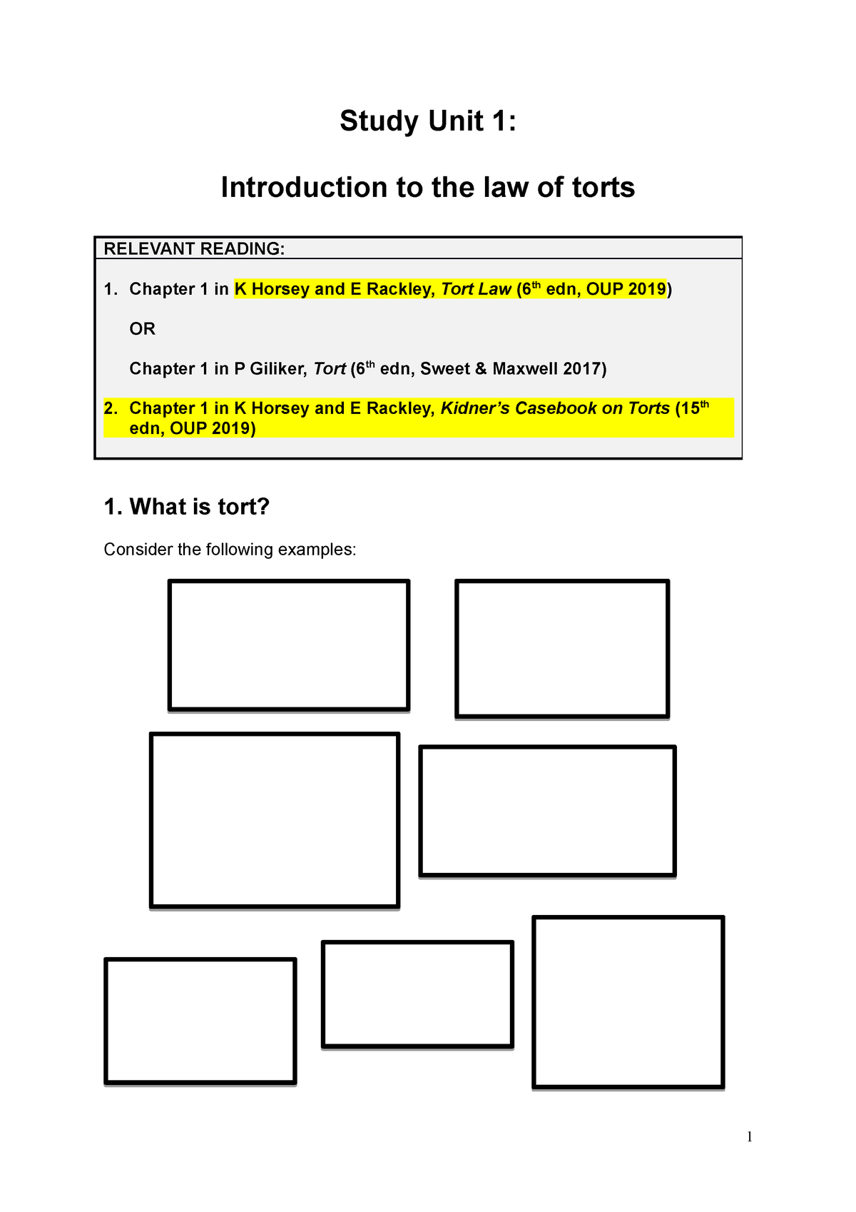 1 Introduction To The Law Of Torts Study Unit 1 Introduction To The