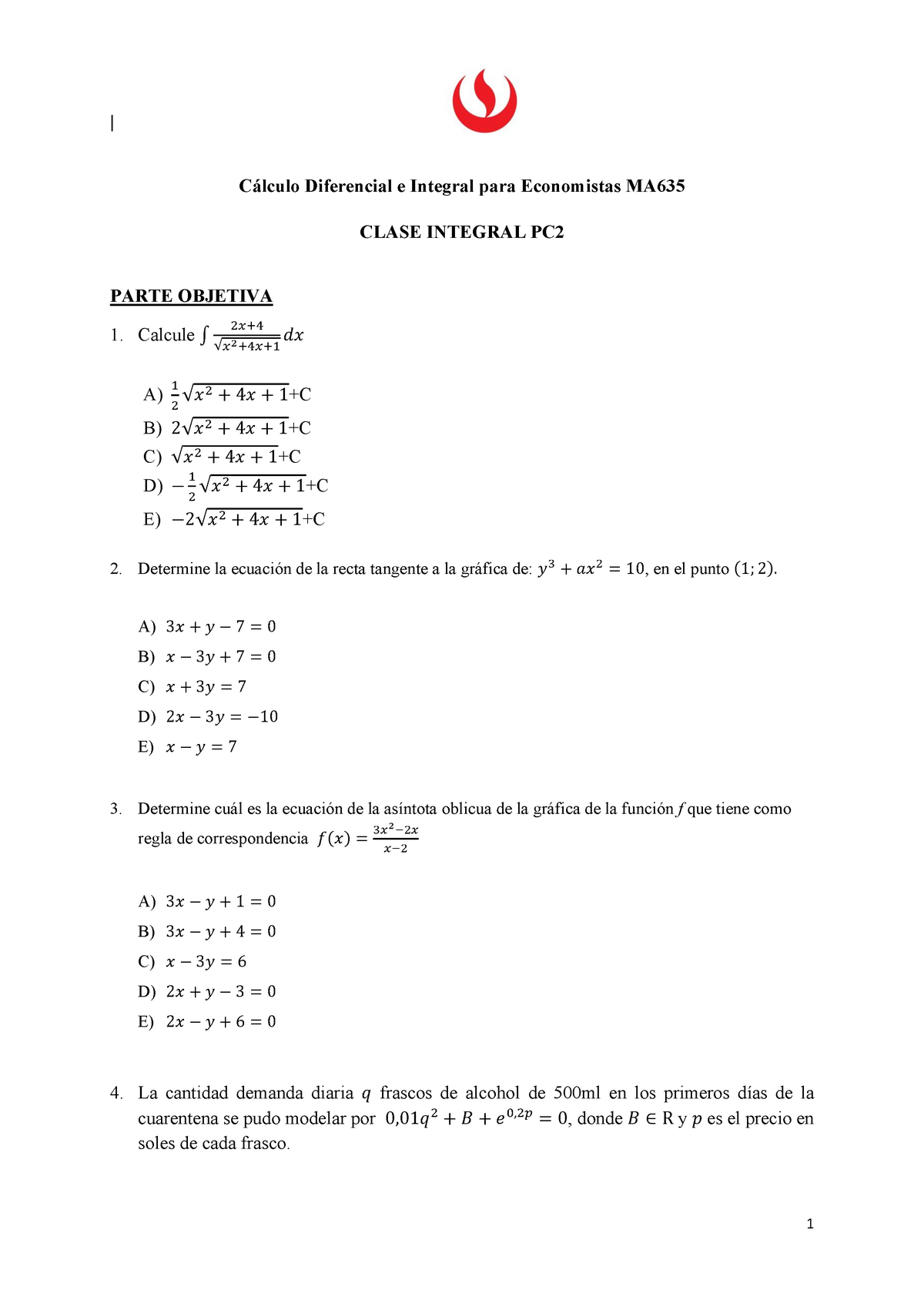 Clase Integral Pc2 Preparación Para El Examen Cálculos Para