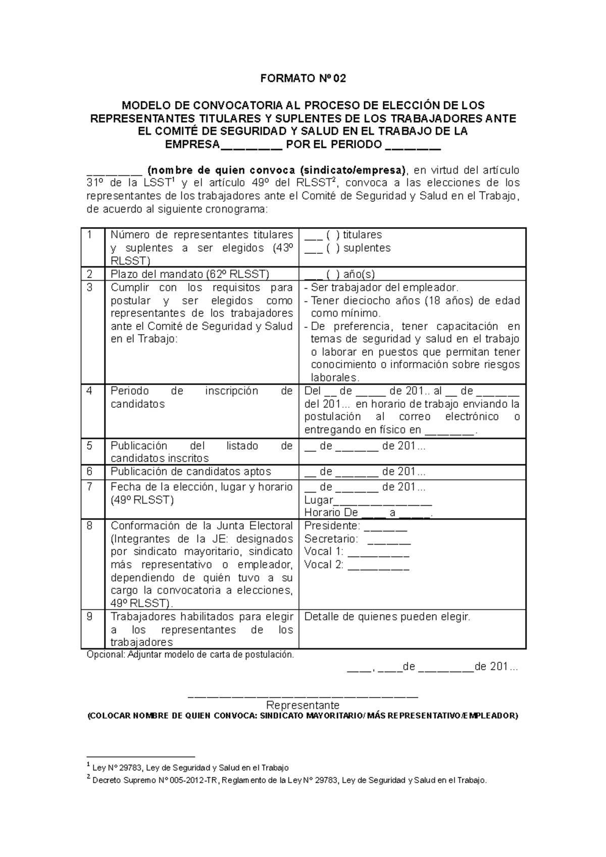 Convocatoria Proceso Eleccion 2 Formato Nº 02 Modelo De Convocatoria